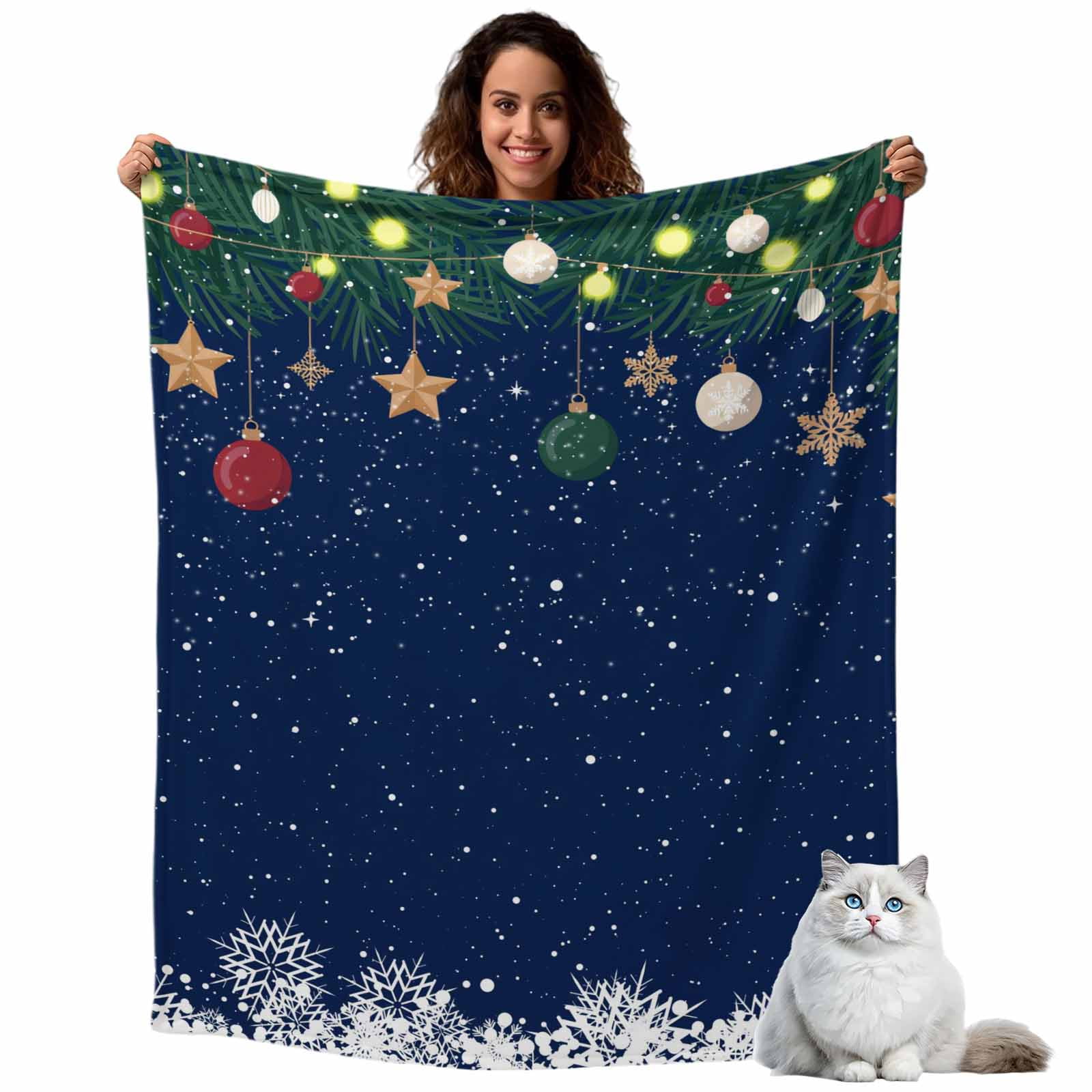 Christmas Snowflake Fleece Throw Blanket Lightweight Colored Ball ...