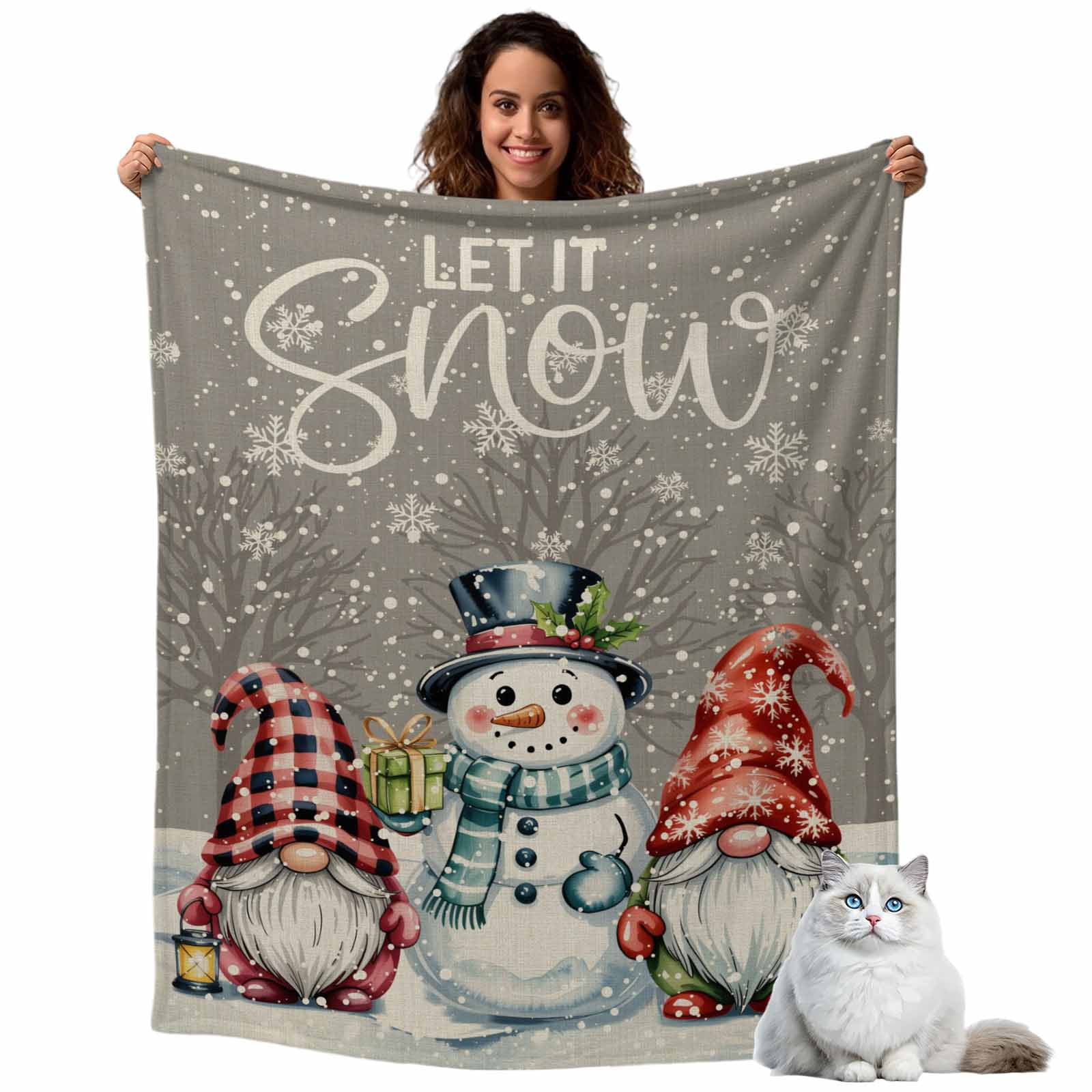 Christmas Snowflake Fleece Throw Blanket Lightweight Gnome Snowman ...