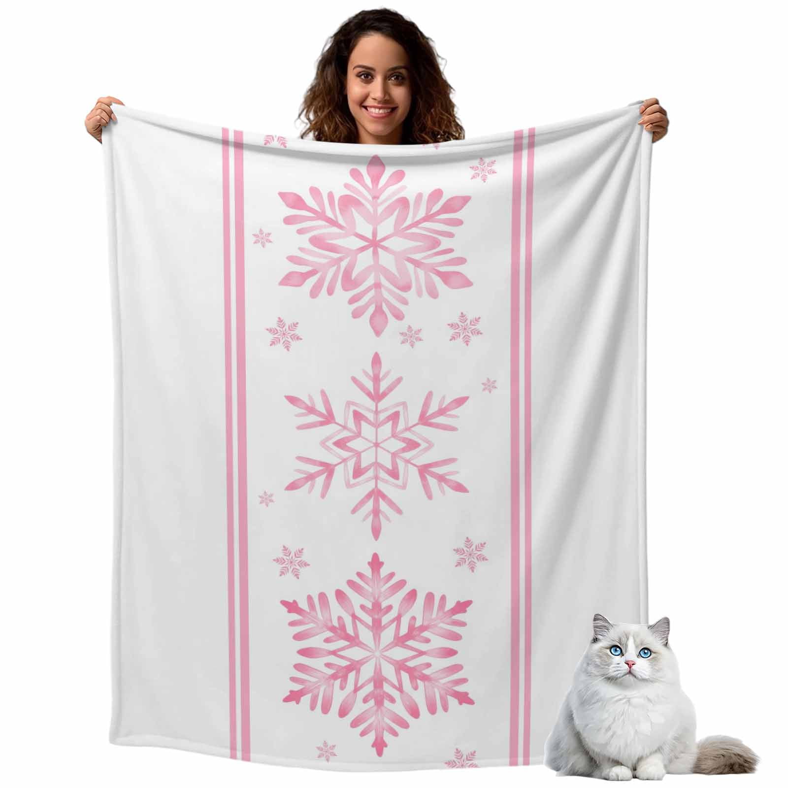 Christmas Snowflake Fleece Throw Blanket Lightweight Pink Snowflakes ...