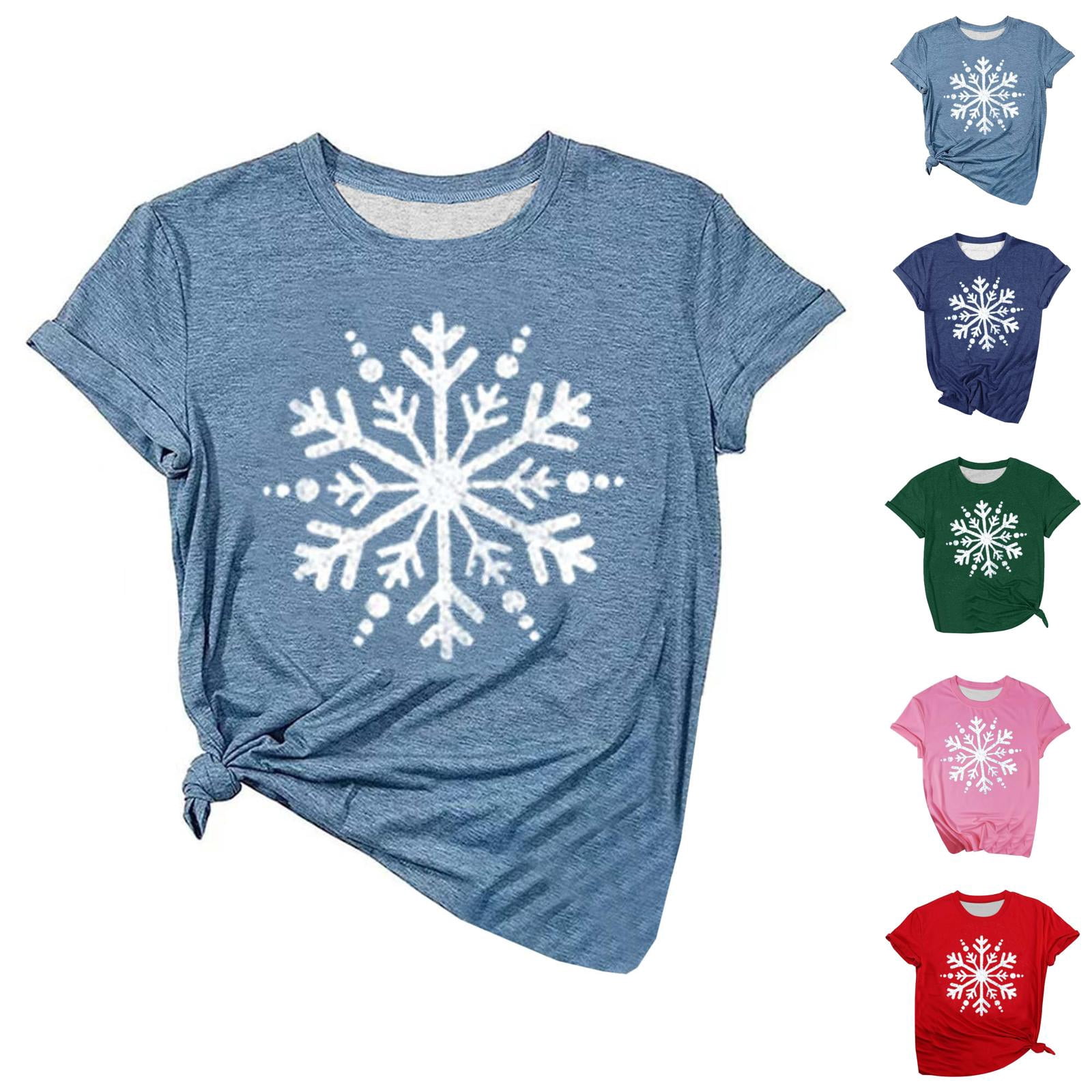 Christmas Snowflake Graphic Tees for Women 2025 Short Sleeve Crewneck ...