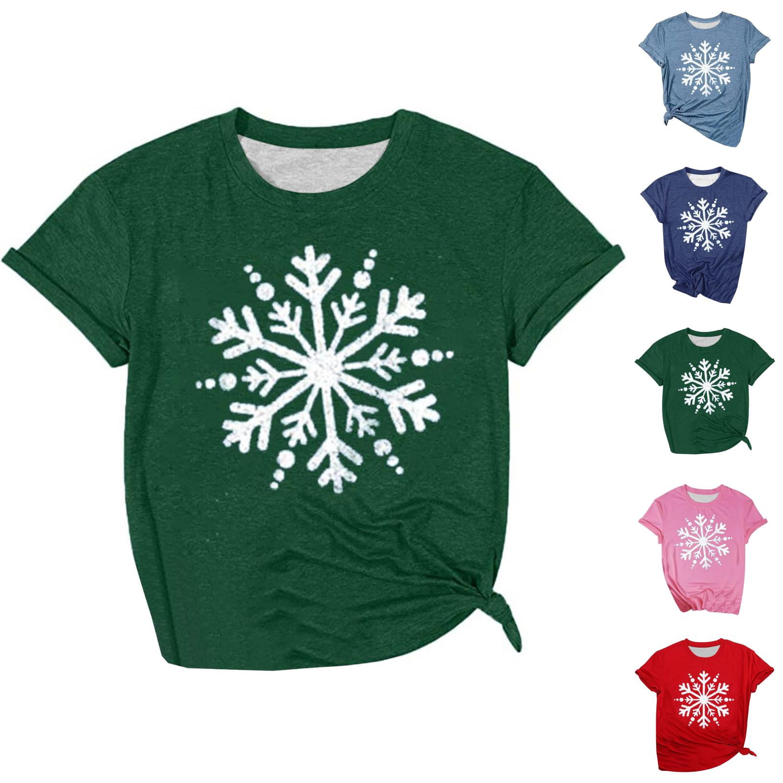 Christmas Snowflake Graphic Tees for Women 2025 Short Sleeve Crewneck ...