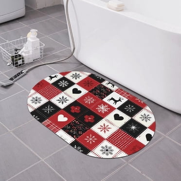 Christmas Bathroom Rug,Buffalo Plaid Poinsettia Merry Christmas Bath ...