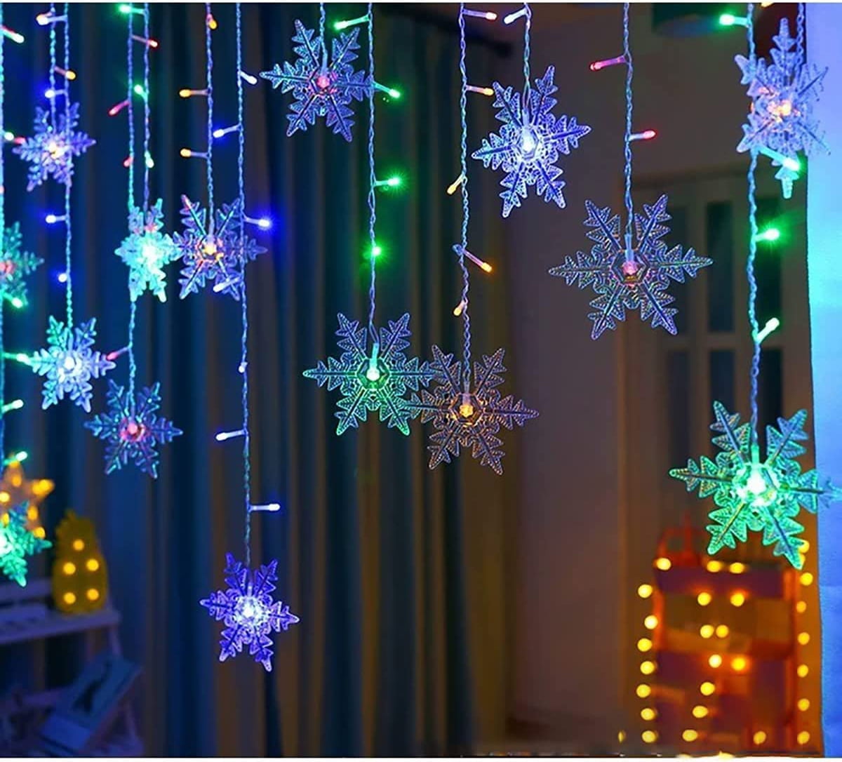 Christmas Snowflake Icicle Lights 11.5ft 96LED Window Curtain String ...