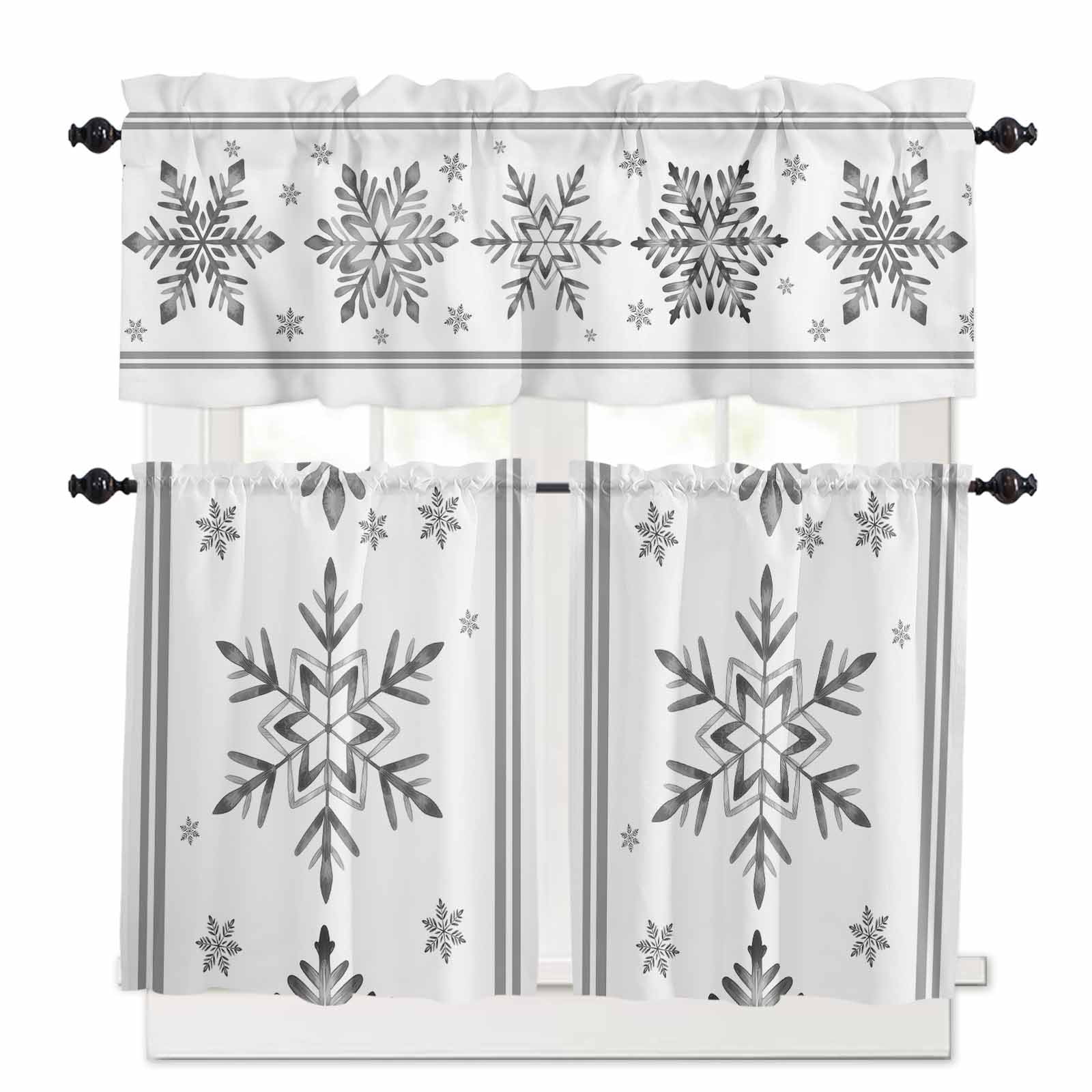 Christmas Snowflake Kitchen Curtains and Valances Set, Grey Vintage ...