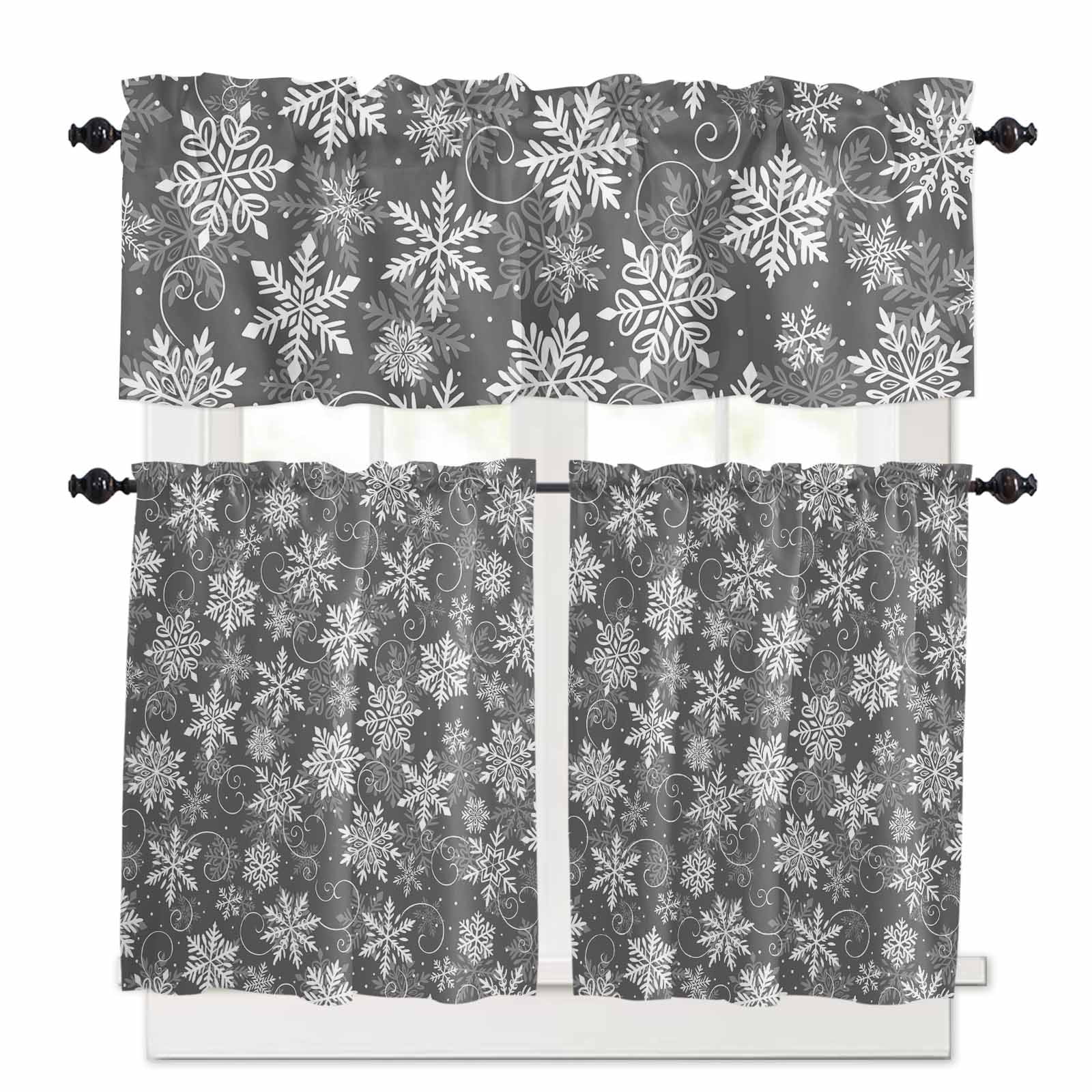 Christmas Snowflake Kitchen Curtains and Valances Set, Winter Snowflake ...
