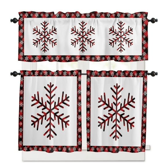 Christmas Snowflake Kitchen Curtains Valances and Tiers Set of 3 Red ...