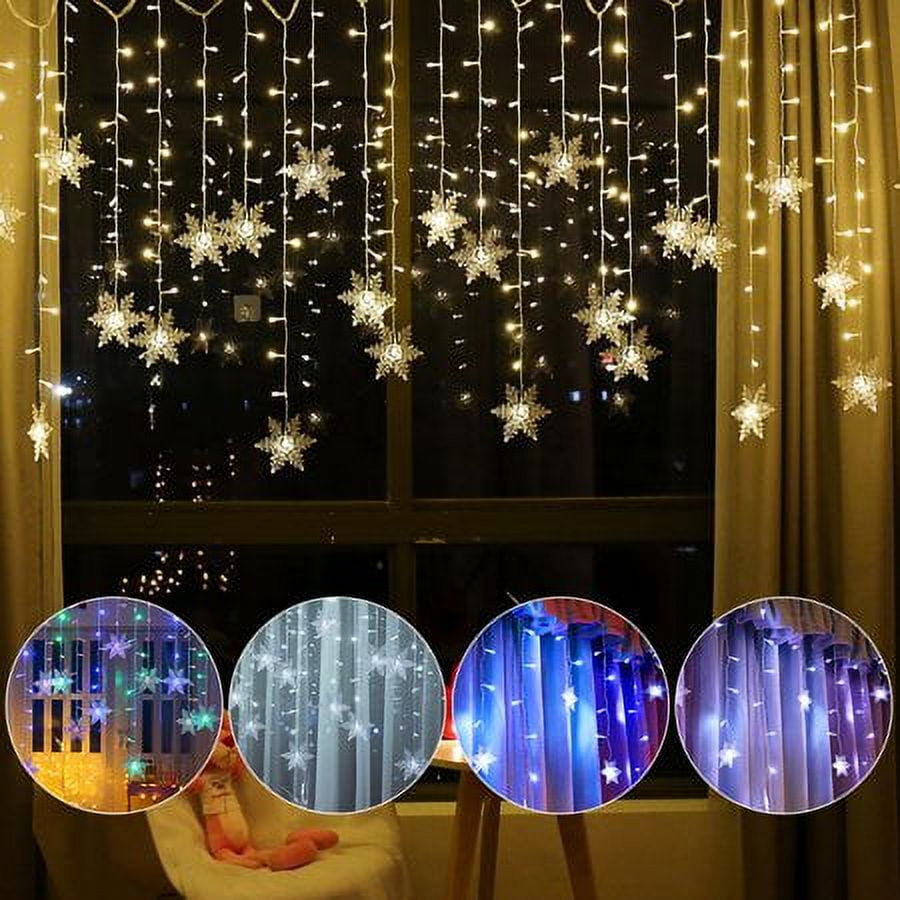 Christmas Snowflake LED Curtain String lights Memory 8 Modes Flashing ...