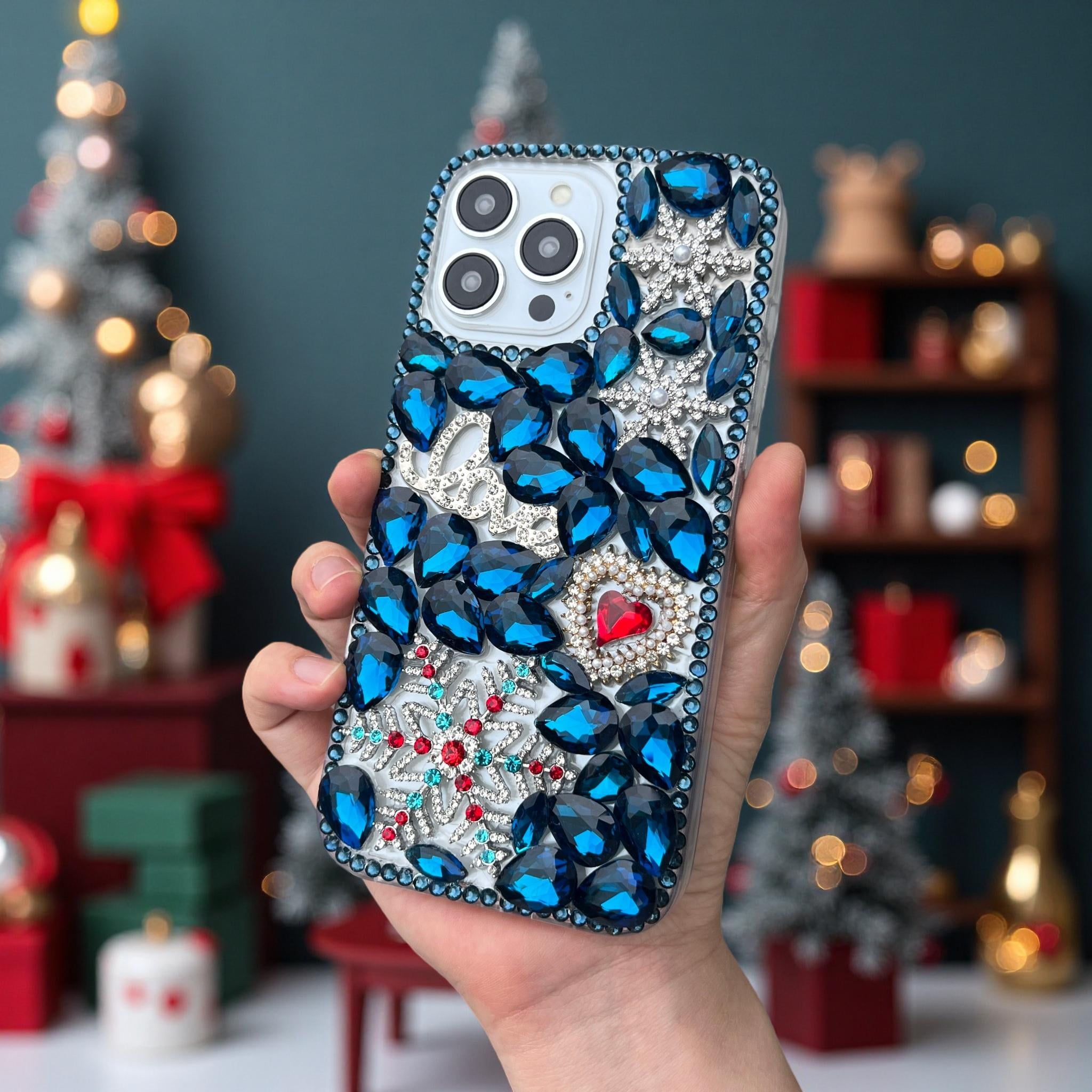 Christmas Snowflake Love Blue Diamond Phone Case – Sparkly Rhinestone ...