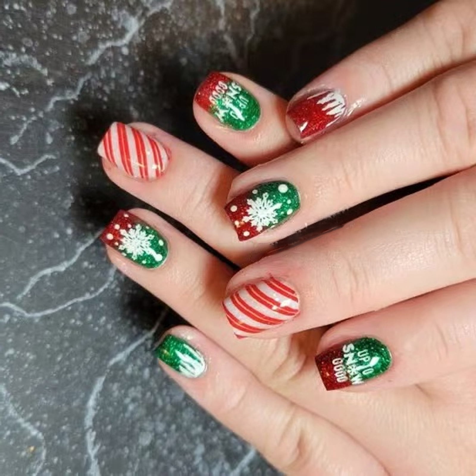Christmas Snowflake Nails Tips Artificial Fingernails Square Tips 24Pcs ...
