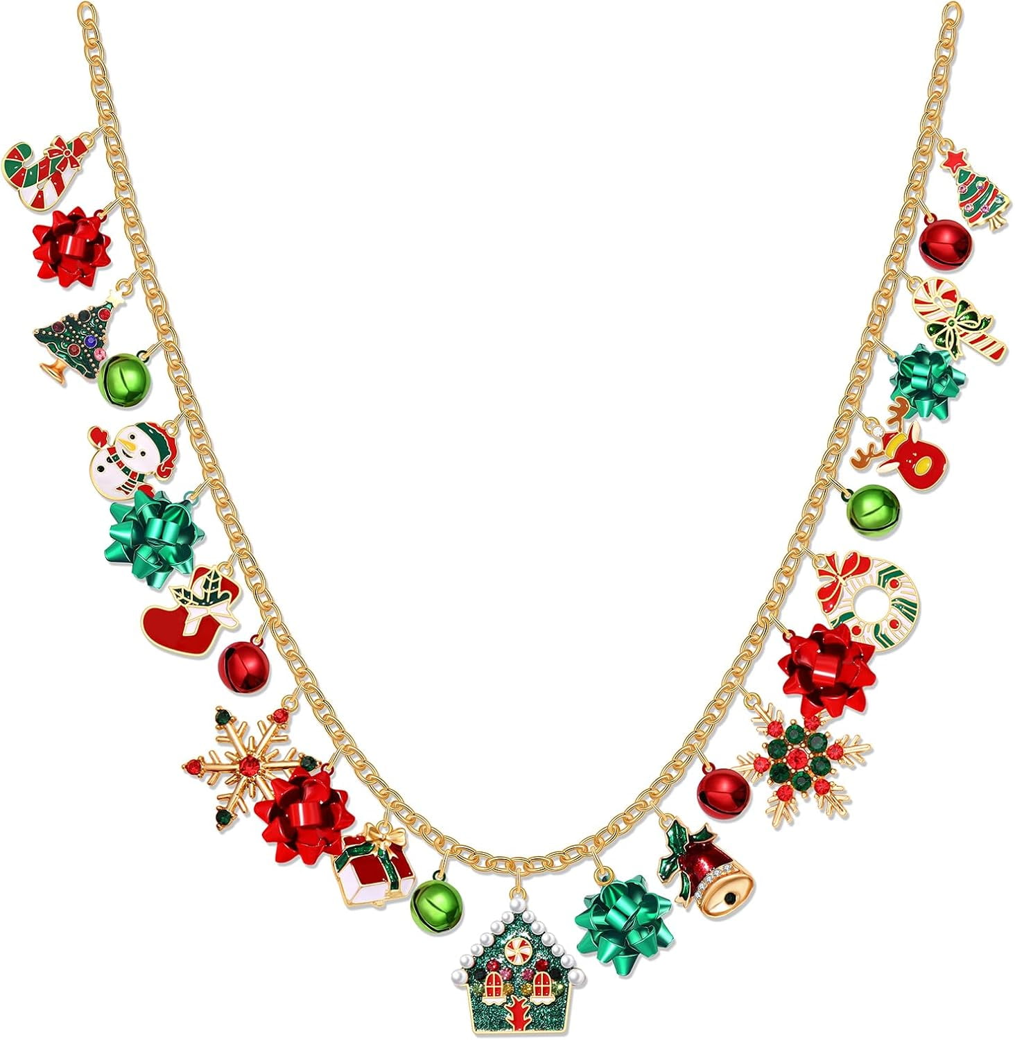 Christmas Snowflake Necklace Long Glitter Snowflake Beaded Charm ...