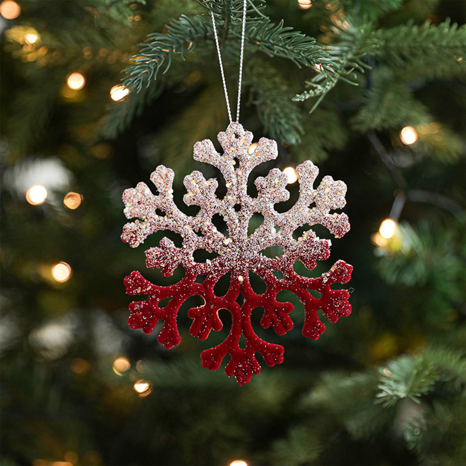 Christmas Snowflake Ornament | Red Gradient Glitter Flocking Decor ...