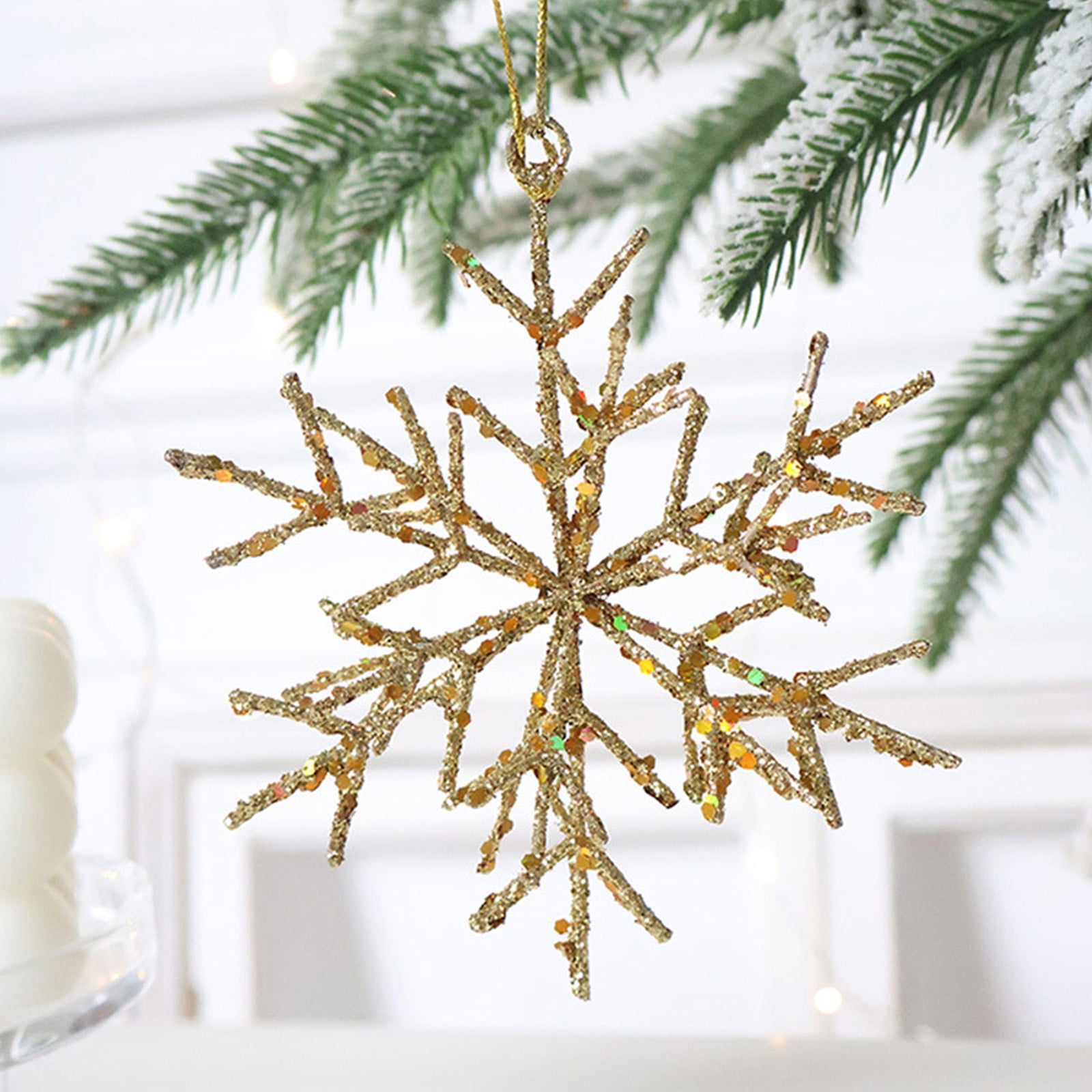 Christmas Snowflake Ornaments Pendants, Wrought Iron 3D Glitter Hanging ...