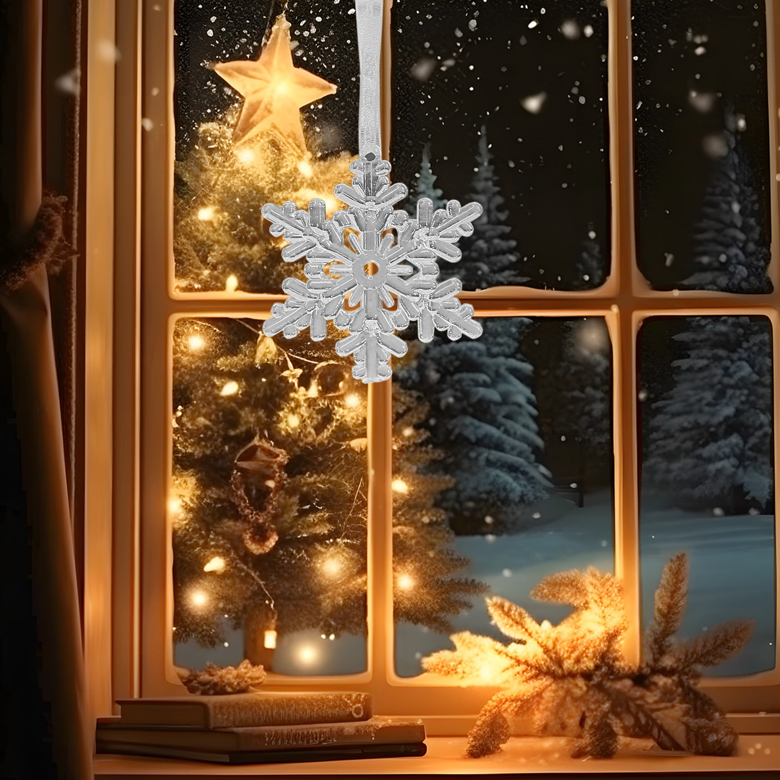 Christmas Snowflake Pendant Ornaments, 3-Piece Set with Clear Acrylic ...