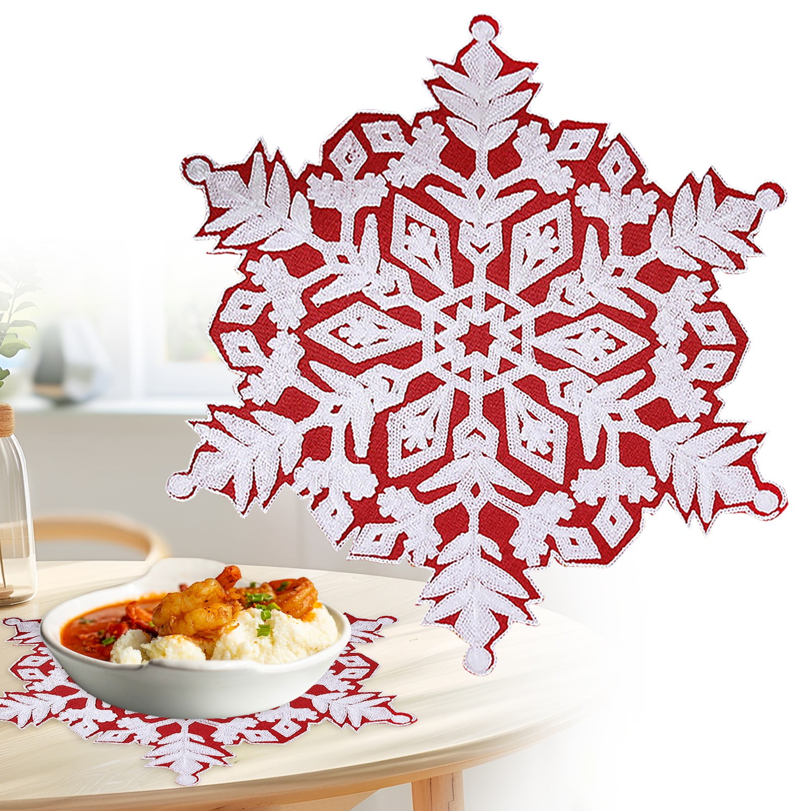 Christmas Snowflake Placemats, 14" Embroidered Washable Snow Flake Mats ...