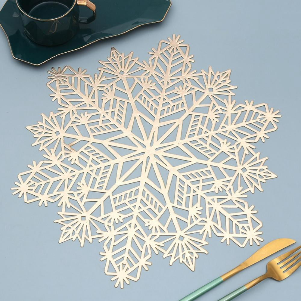Christmas Snowflake Placemats Set of 4 Festive Gold Metallic Vinyl ...