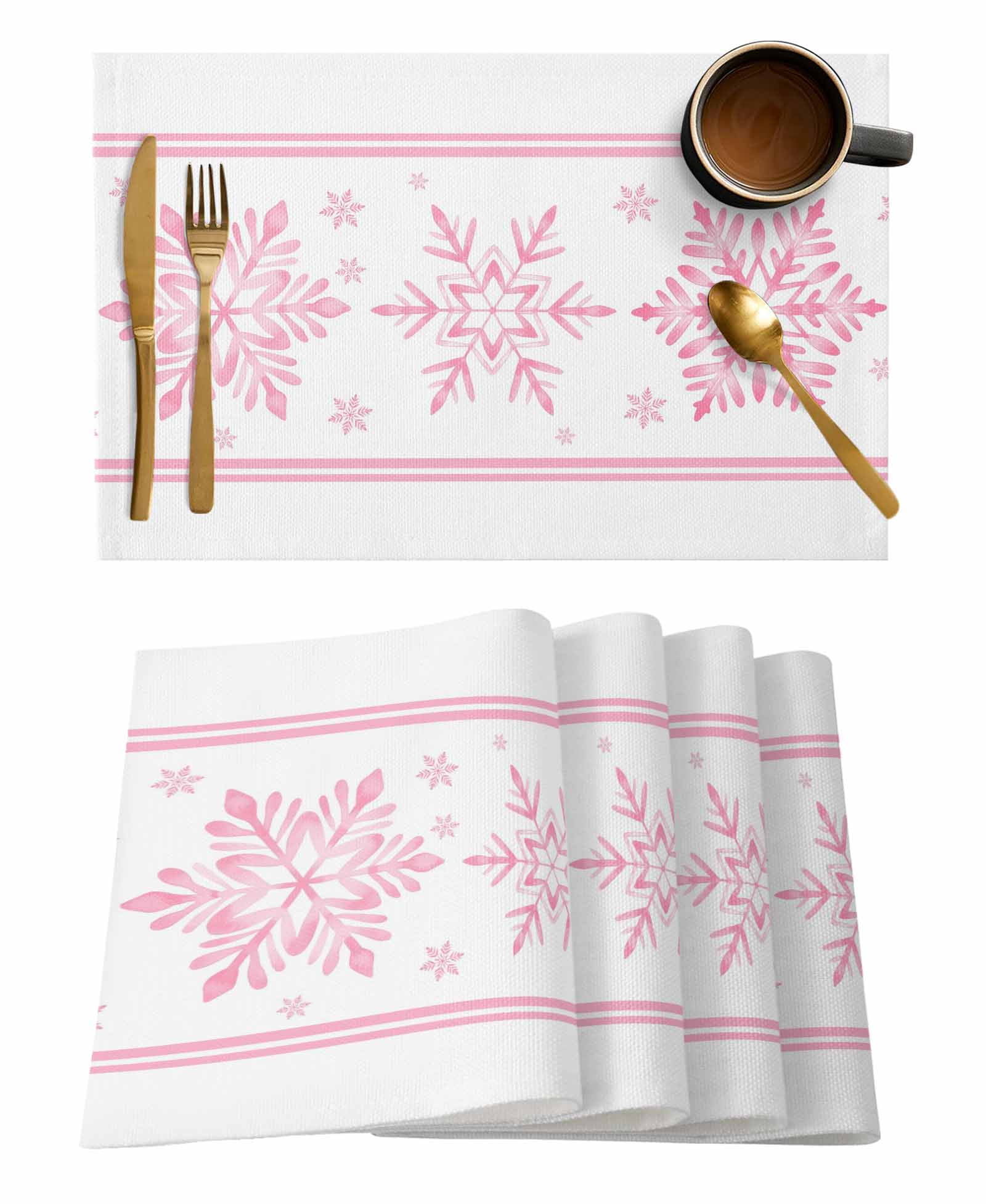 Christmas Snowflake Placemats Set of 4 Pink Snowflakes Winter Classic ...