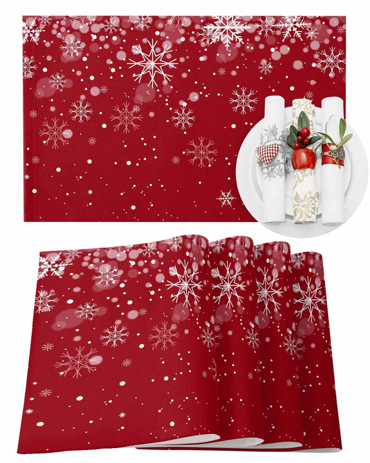 Christmas Snowflake Placemats Set of 8 Red Gradient Heat Insulation ...