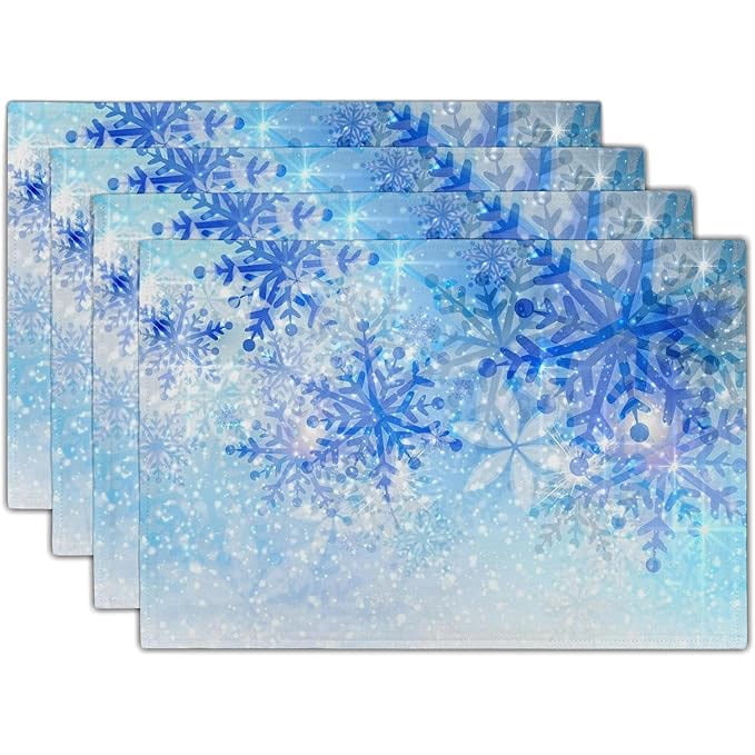 Christmas Snowflake Placemats, White Blue Falling Crystal Nature Ice ...