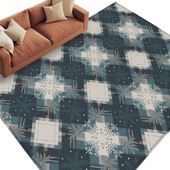 Christmas Snowflake Plaid Area Rug 8x10 Washable Rug Non Slip Ethnic ...