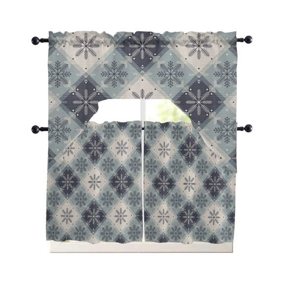 Christmas Snowflake Plaid Kitchen Curtains Sets for Windows 3 Piece ...