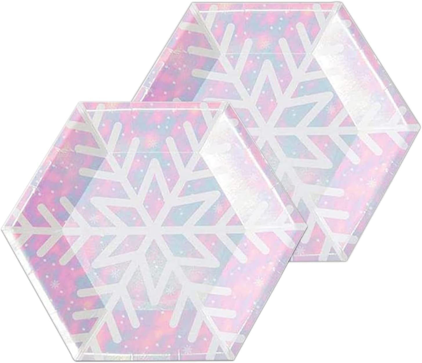 Christmas Snowflake Plates Serves 24, Disposable Iridescent Pink Blue ...
