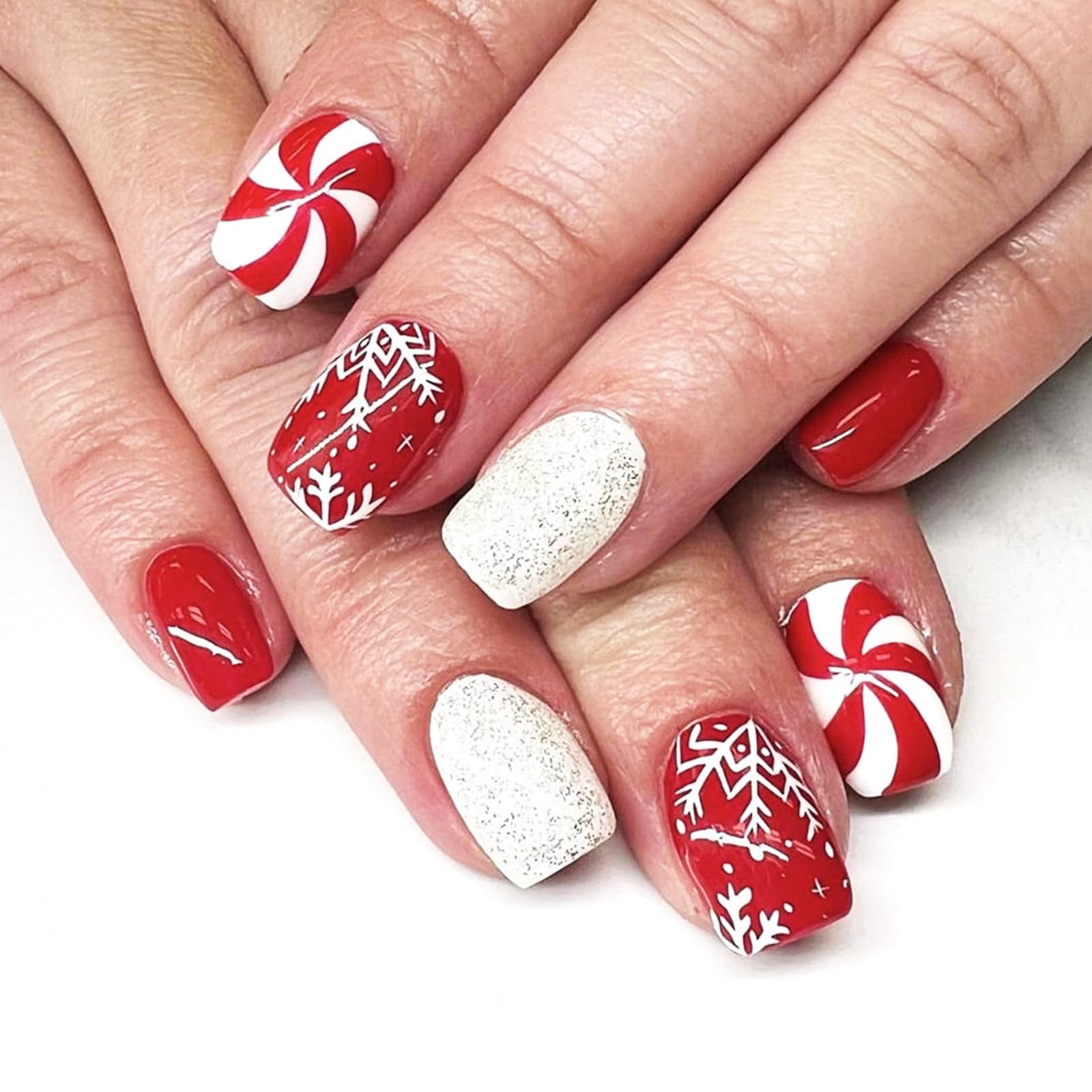 Christmas Snowflake Press on Nails 24 Pcs Red Line Stick on Nails ...