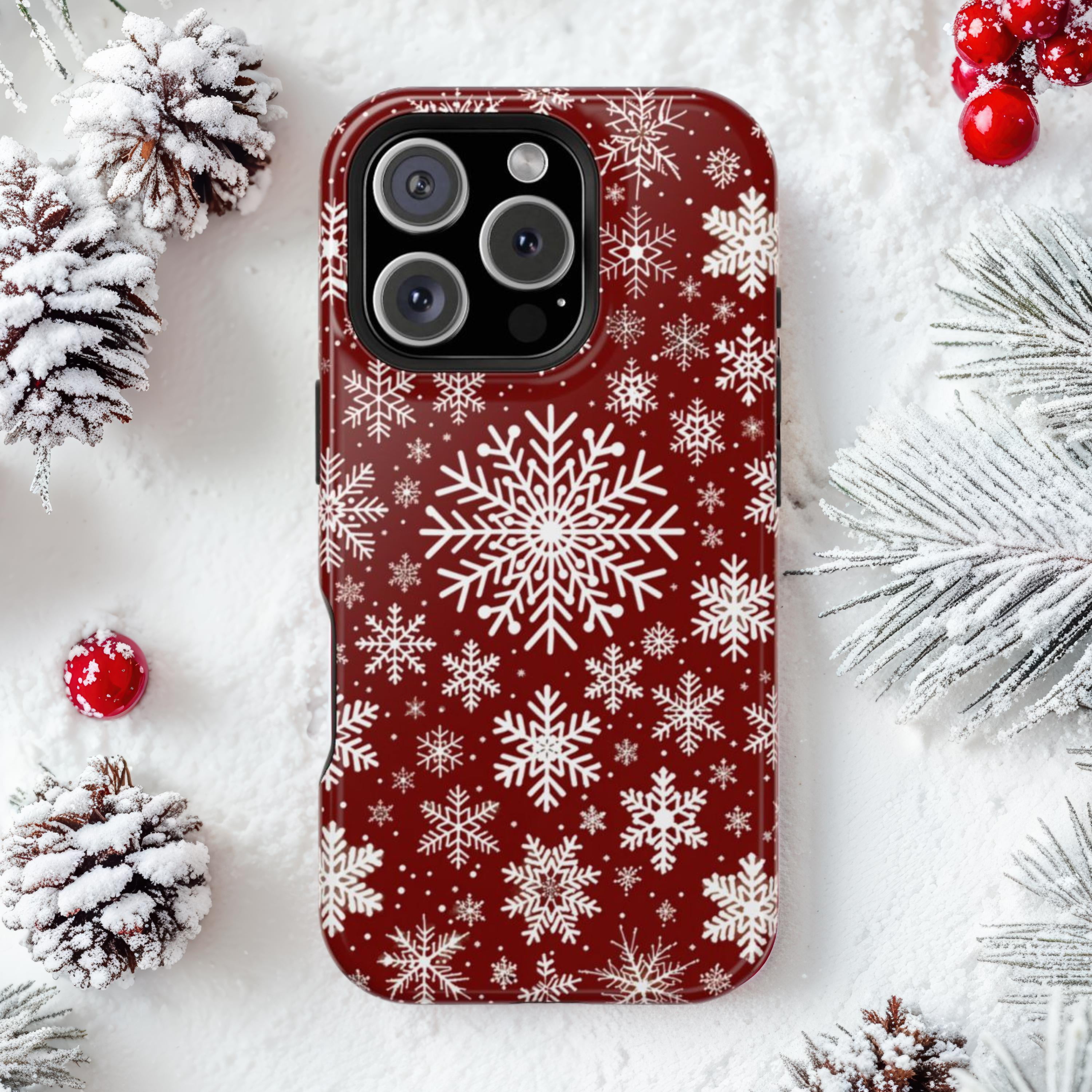 Christmas Snowflake Red Winter Holiday Phone Case for iPhone 17 through ...