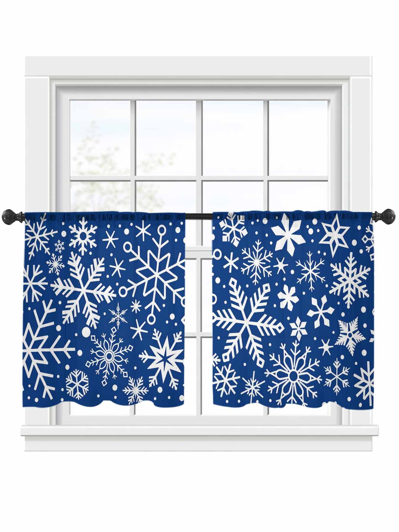 Christmas Snowflake Sheer Curtains 54 inches Long, Retro Abstract ...
