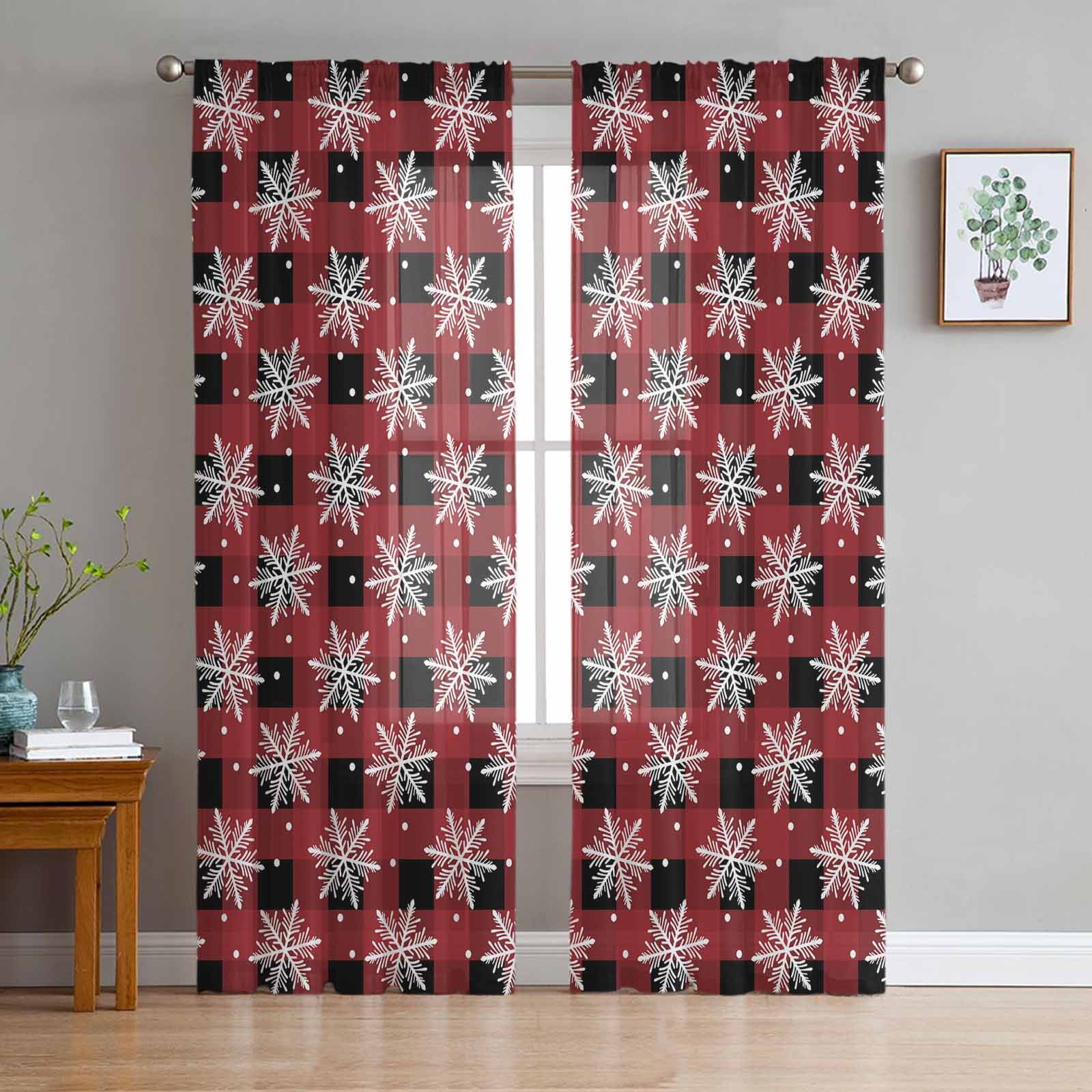 Christmas Snowflake Sheer Curtains 63 Inch Length 2 Panels Set, Semi ...