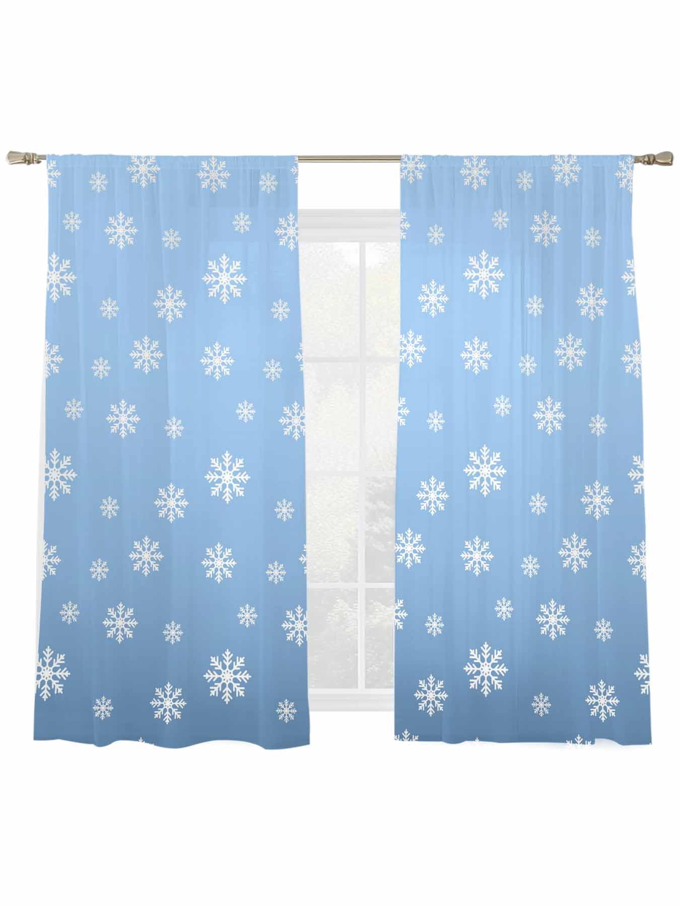 Christmas Snowflake Sheer Curtains 72 inches Long, Winter Simple Light ...