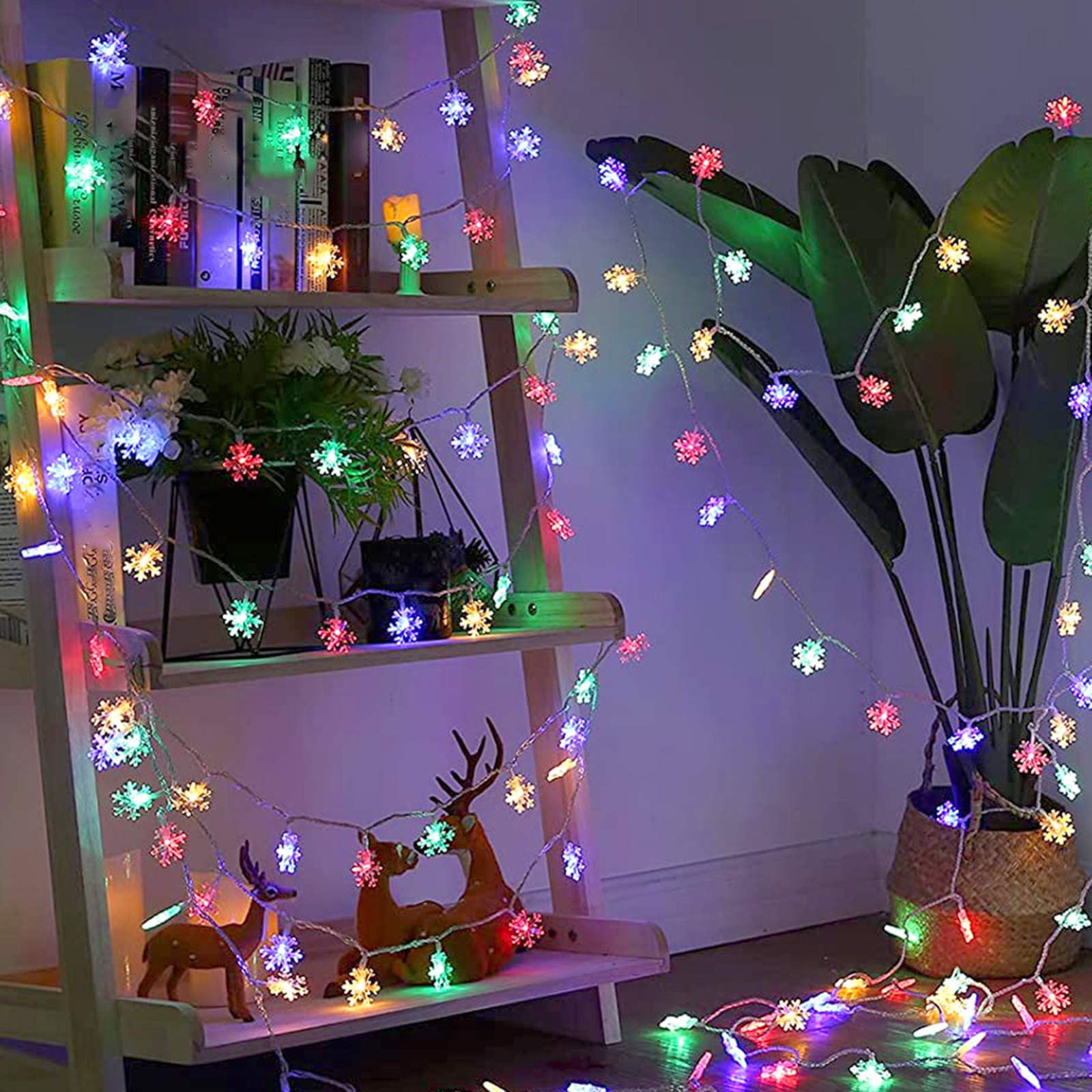 Christmas Snowflake String Lights,40 LED Waterproof Connectable Fairy ...