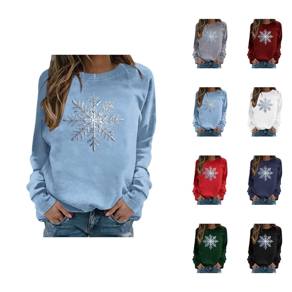 Christmas Reindeer Snowflake Sweatshirts for Women 2025 Long Sleeve ...