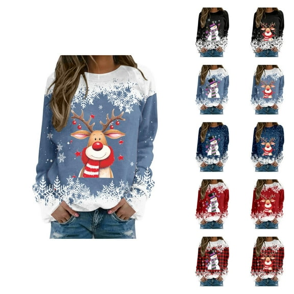Christmas Reindeer Snowflake Sweatshirts for Women 2025 Long Sleeve ...