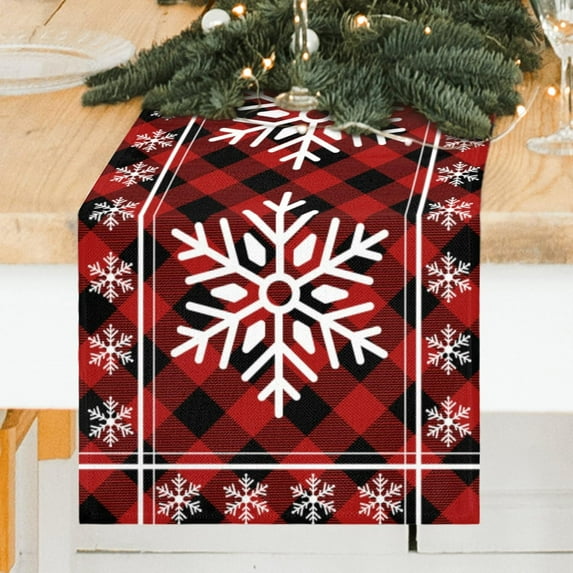 Christmas Snowflake Table Runner Red Black Buffalo Check Plaid Table ...