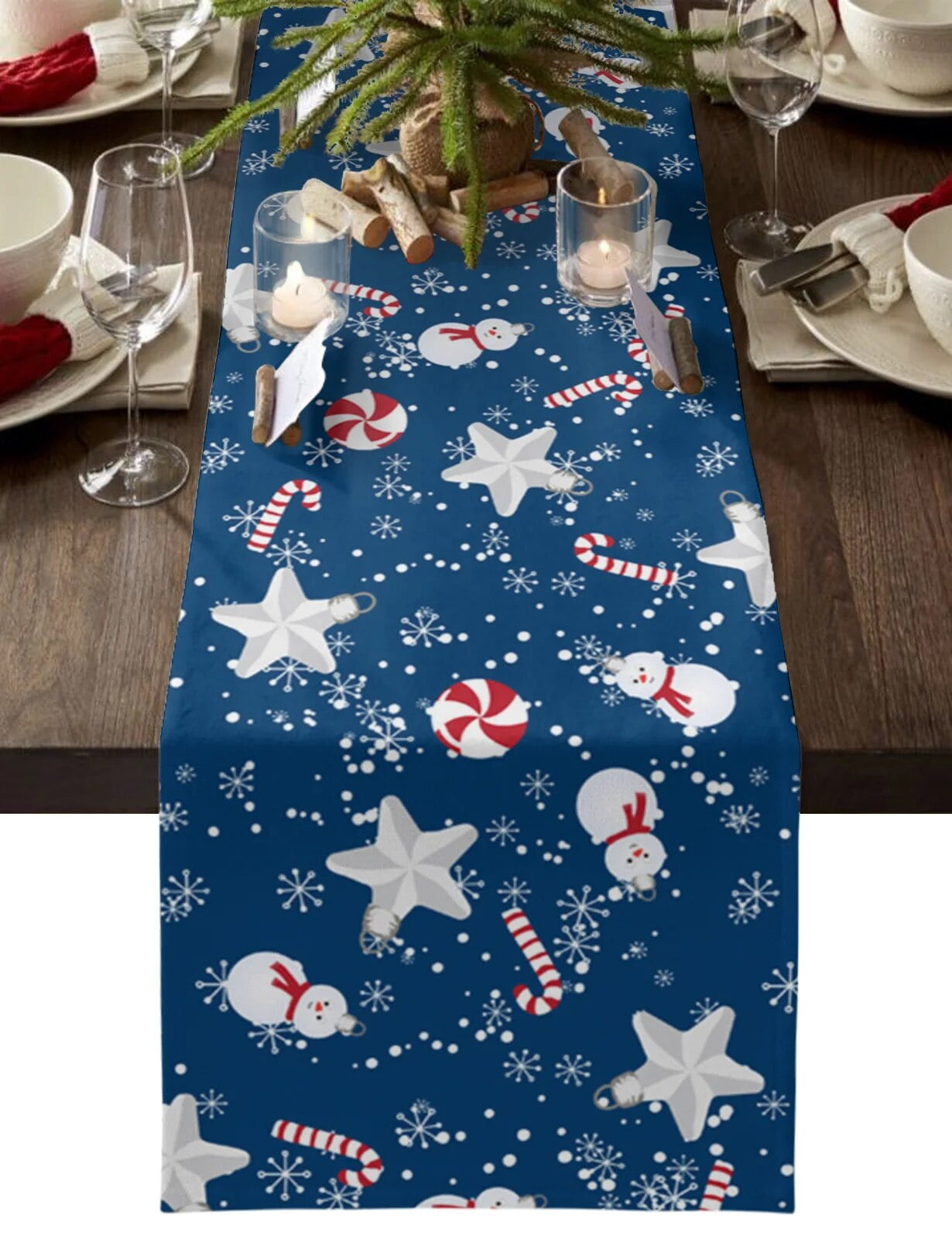 Christmas Snowflake Texture Blue Table Runner Mats Wedding Coffee Decor ...
