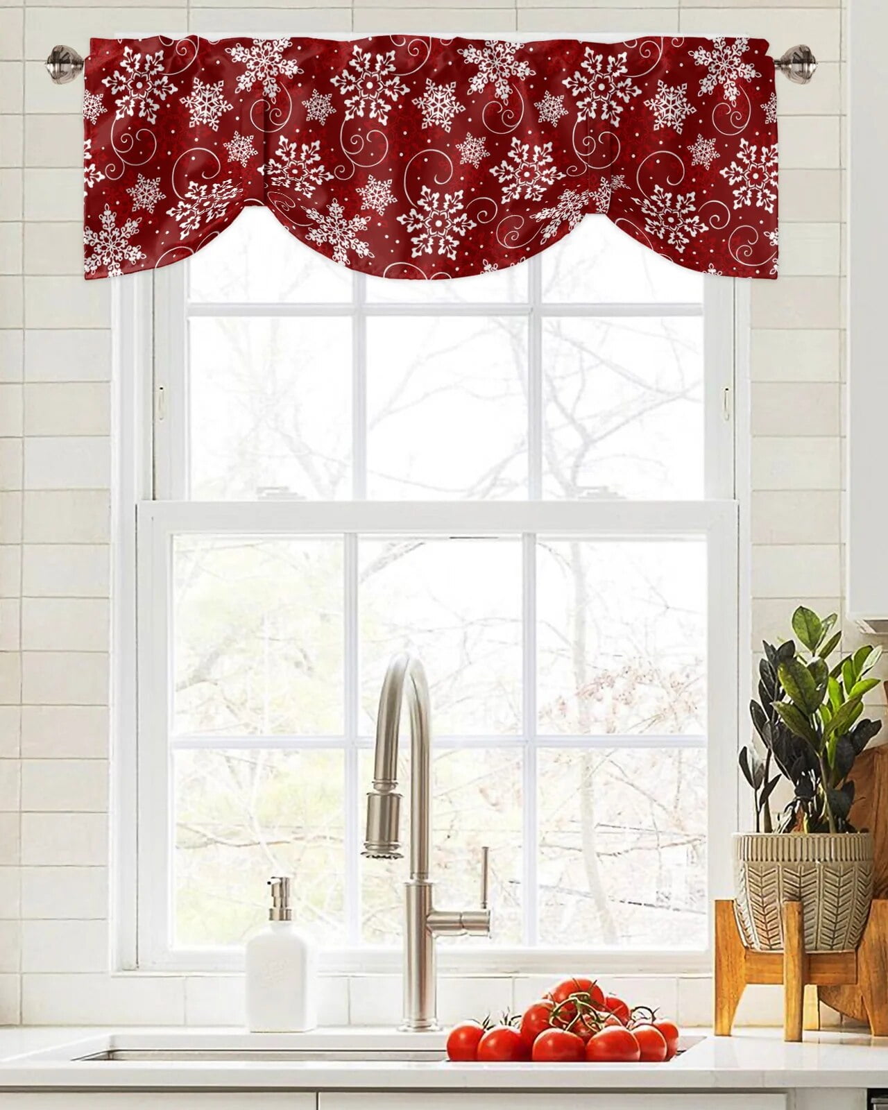 Christmas Snowflake Texture Red Window Curtain for Living Room ...