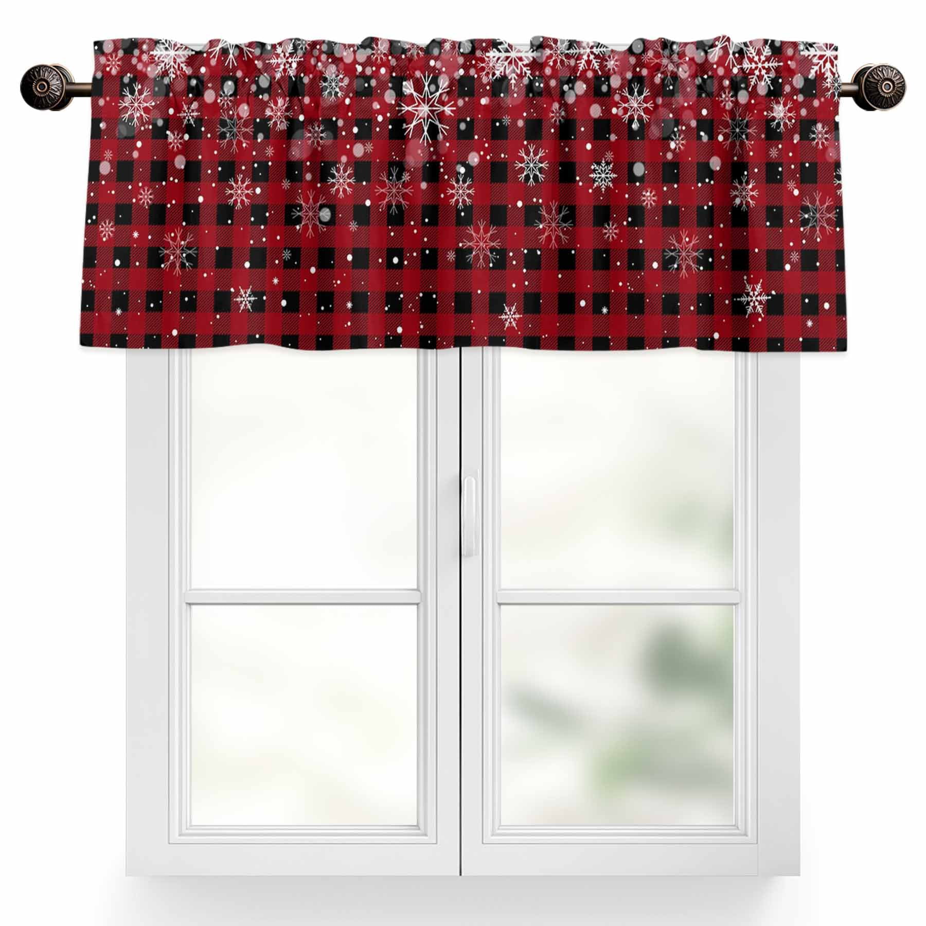 Christmas Snowflake Valances for Windows, 42 x 18in, Black and Red ...
