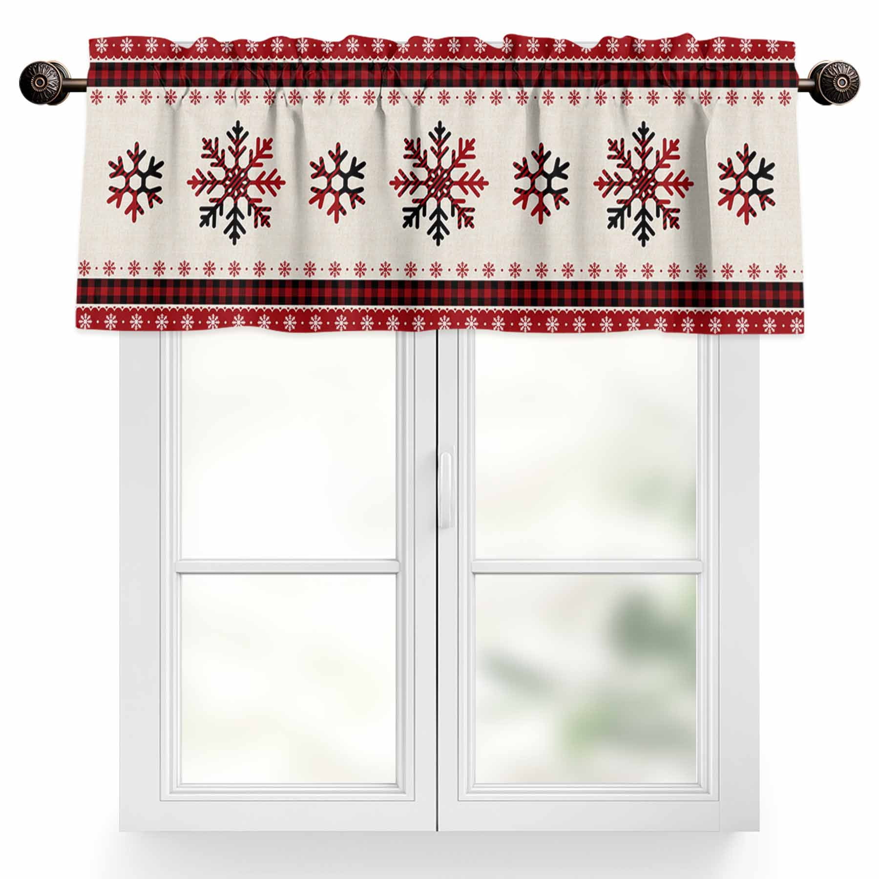 Christmas Snowflake Valances for Windows, 54 x 18in, Red and Black ...