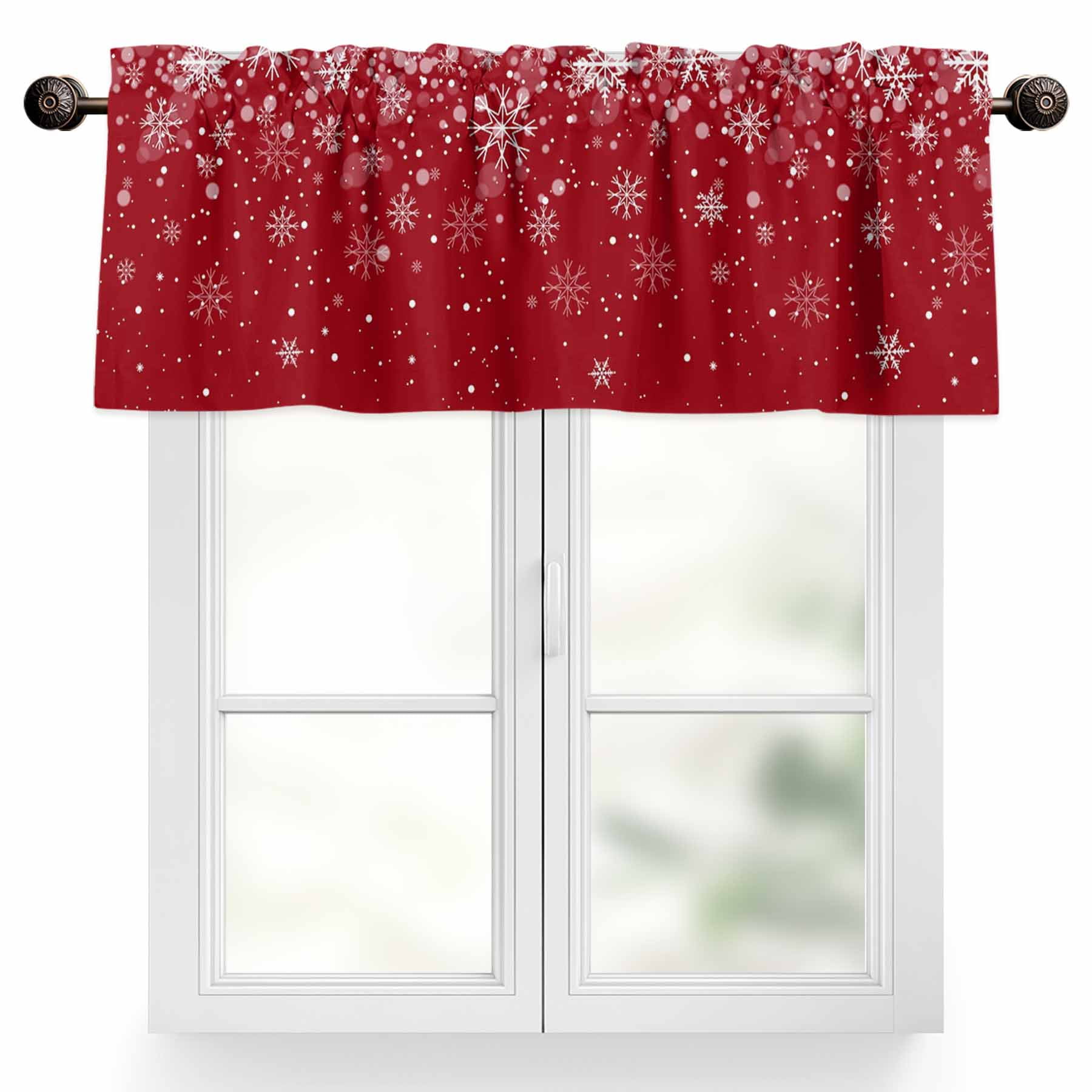 Christmas Snowflake Valances for Windows, 54 x 18in, Red Gradient Rod ...
