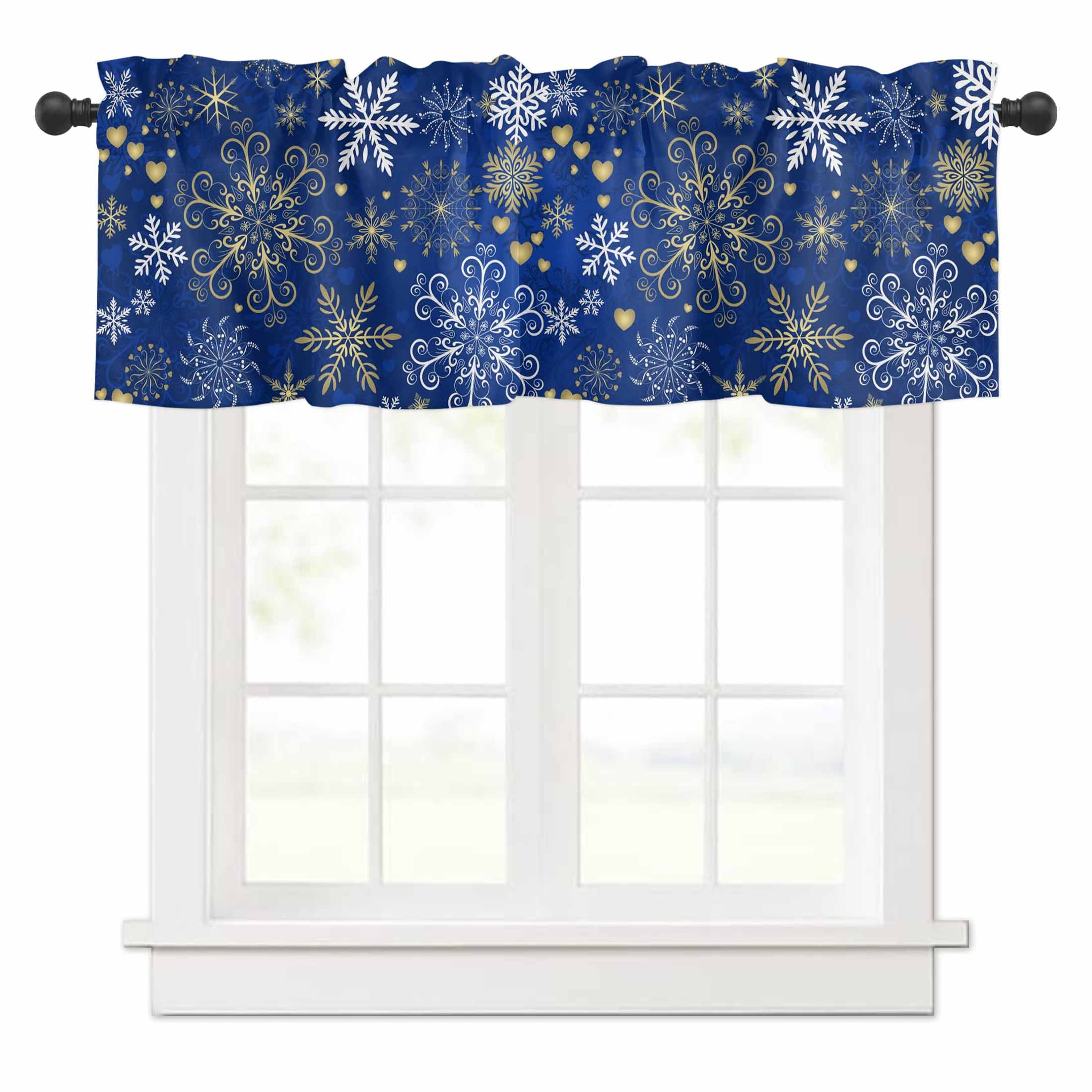 Christmas Snowflake Valances for Windows Blue Gold Watercolor ...