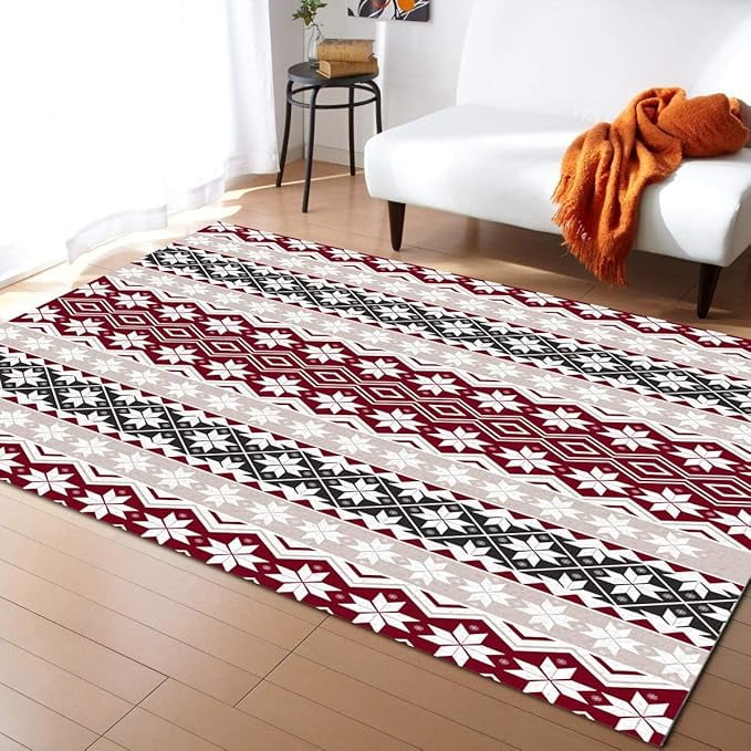 Christmas Snowflake Winter Area Rug, Christmas Geometric Stripes ...