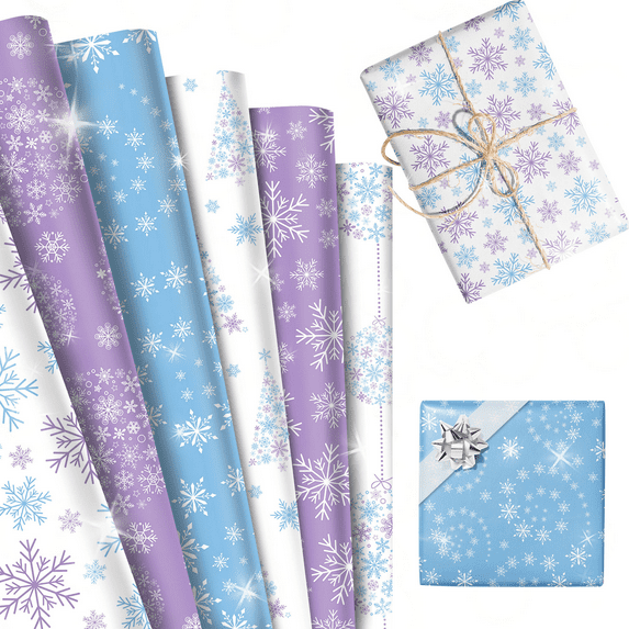 Christmas Snowflake Wrapping Paper Set - 12 Sheets 6 Winter Designs ...