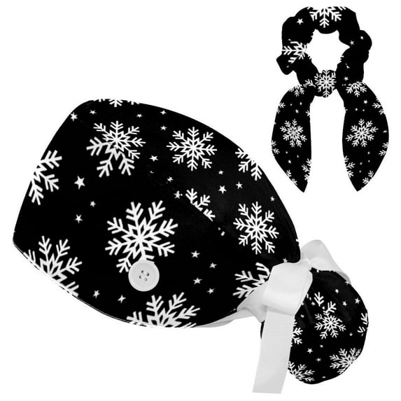 Christmas Snowflakes (6) Working Cap with Bow Hair Matching Scrunchy ...