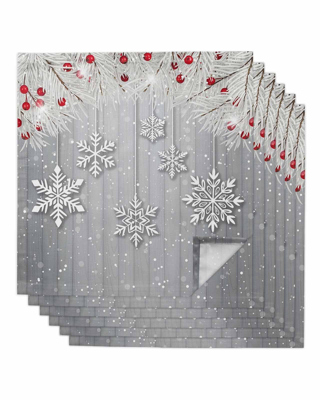 Christmas Snowflakes Cloth Napkins Washable Set of 6,Sliver Xmas Pine ...