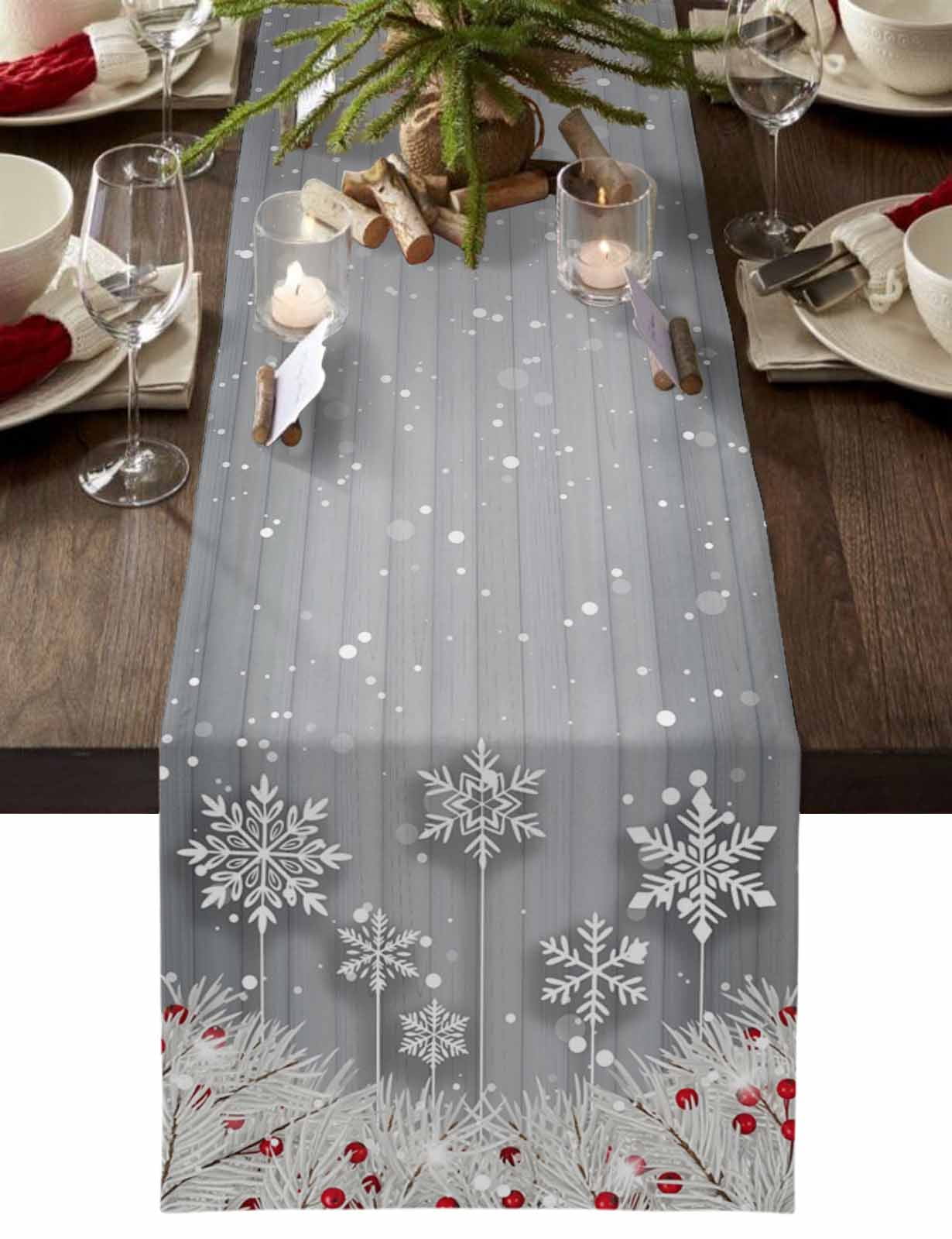 Christmas Snowflakes Cotton Linen Table Runner for Dining Kitchen ...