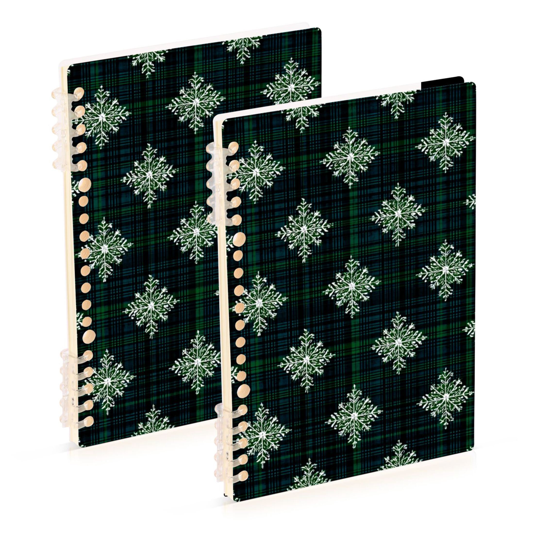 Christmas Snowflakes Dark Green Tartan Plaid Notebook Detachable Coil ...