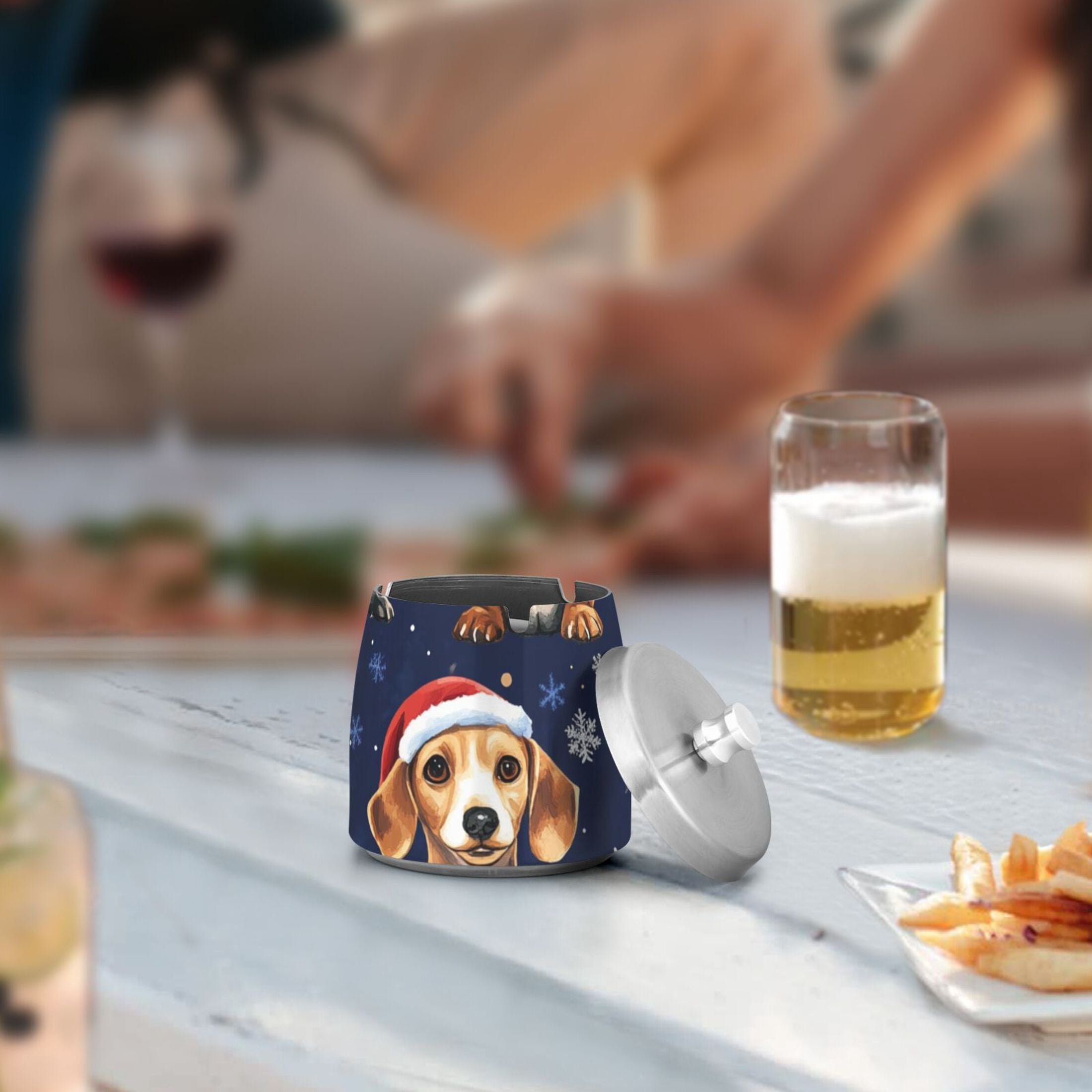 Christmas Snowflakes Dogs Ashtray with Lid Cigarette Ashtray Stainless ...
