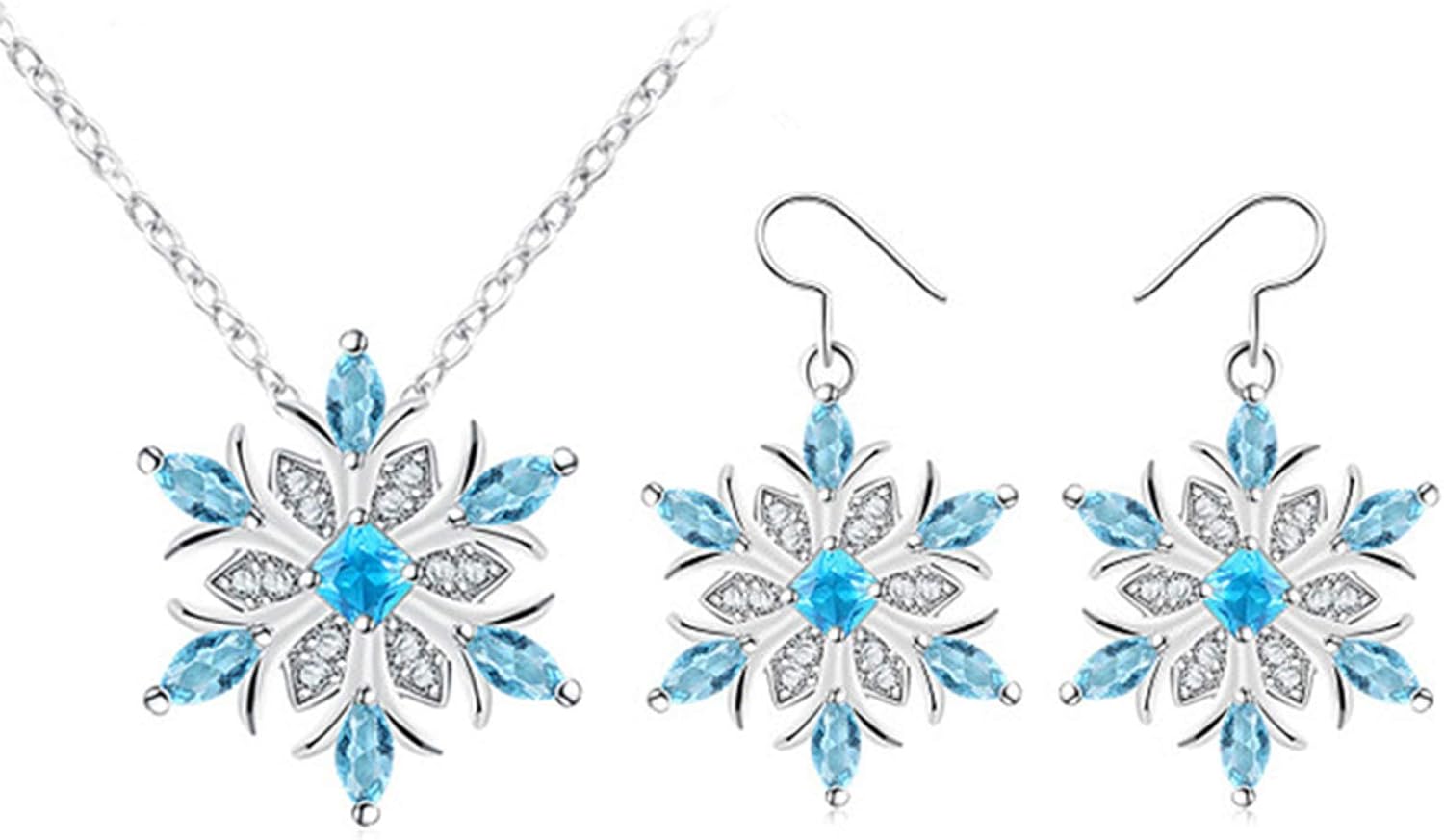 Christmas Snowflakes Drop Dangle Earrings Crystal Collar Necklace Set ...