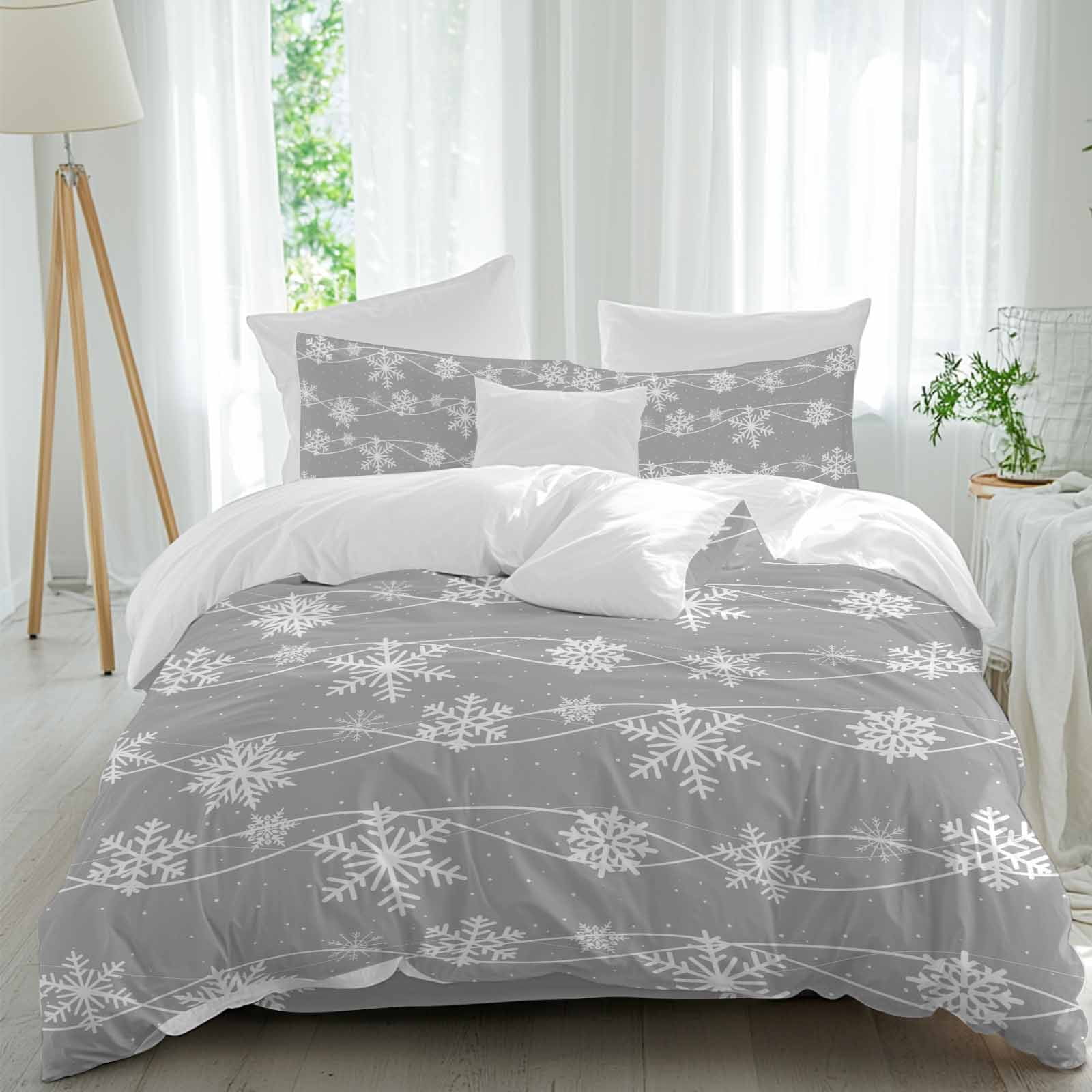 Christmas Snowflakes Duvet Cover Set King Size, Winter White Waves Dot Snowflake Grey Texture 4 ...