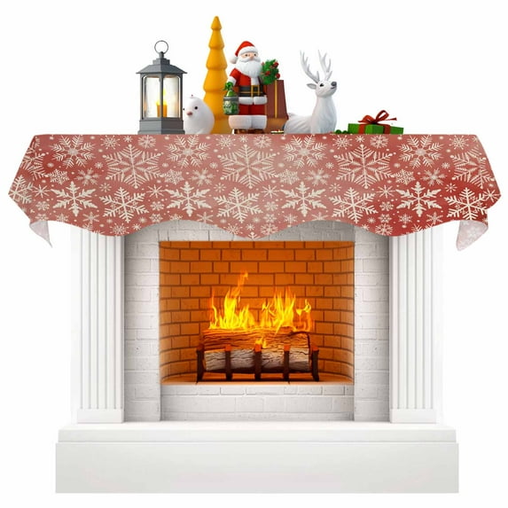 Christmas Snowflakes Fireplace Mantle Scarf, Red Winter White Snow ...